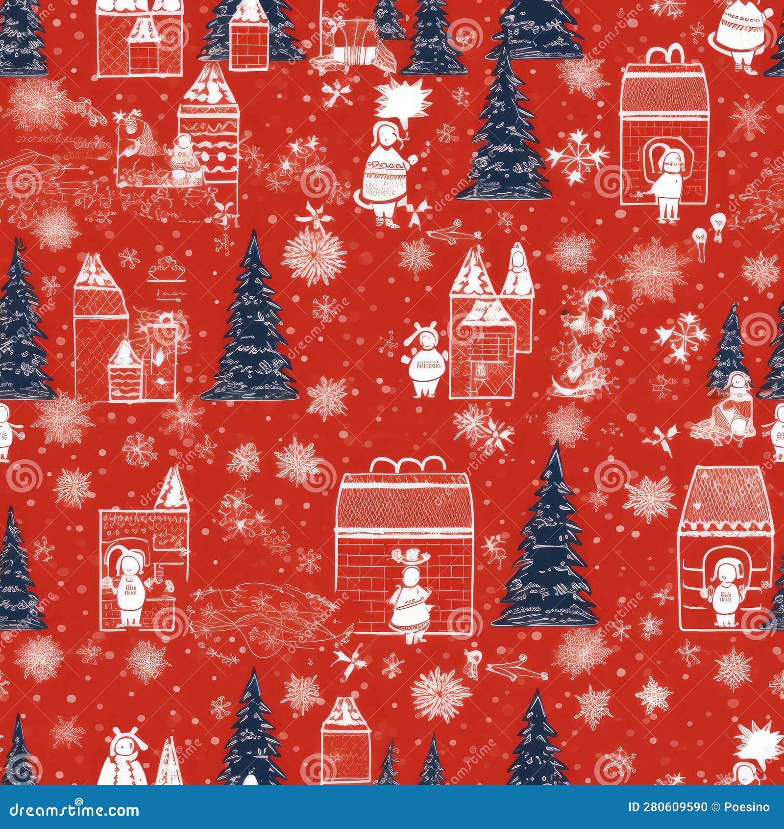 Tile - Christmas Trees and Figures (#1) 1x1 Single. Seamless Image ...