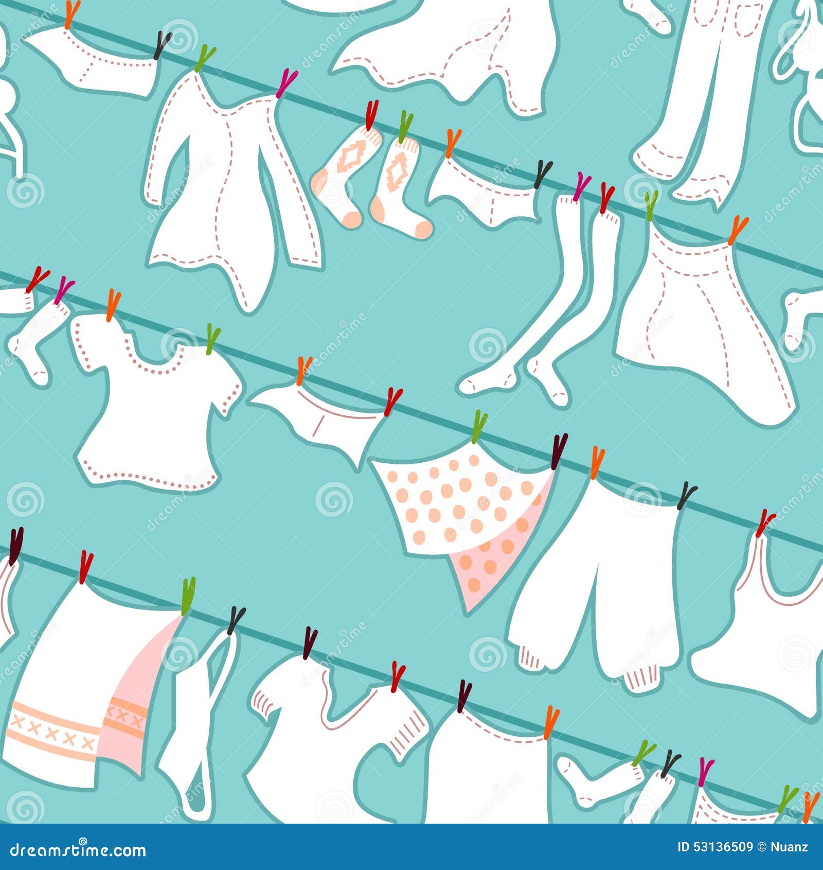 Seamless Image of White Clothes Drying Stock Vector - Illustration of ...
