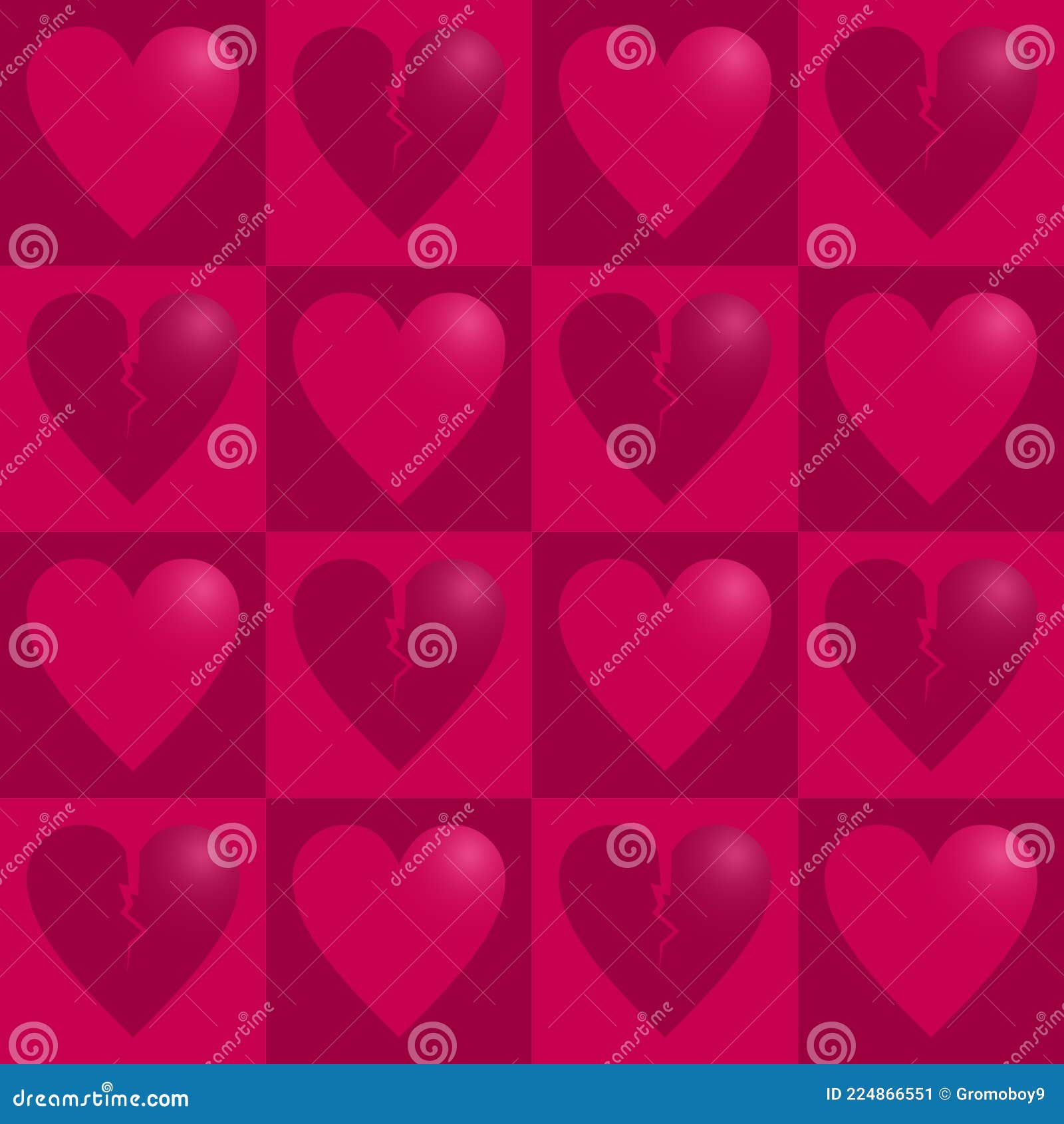 Seamless Image with Whole and Split Hearts on a Purple Background ...