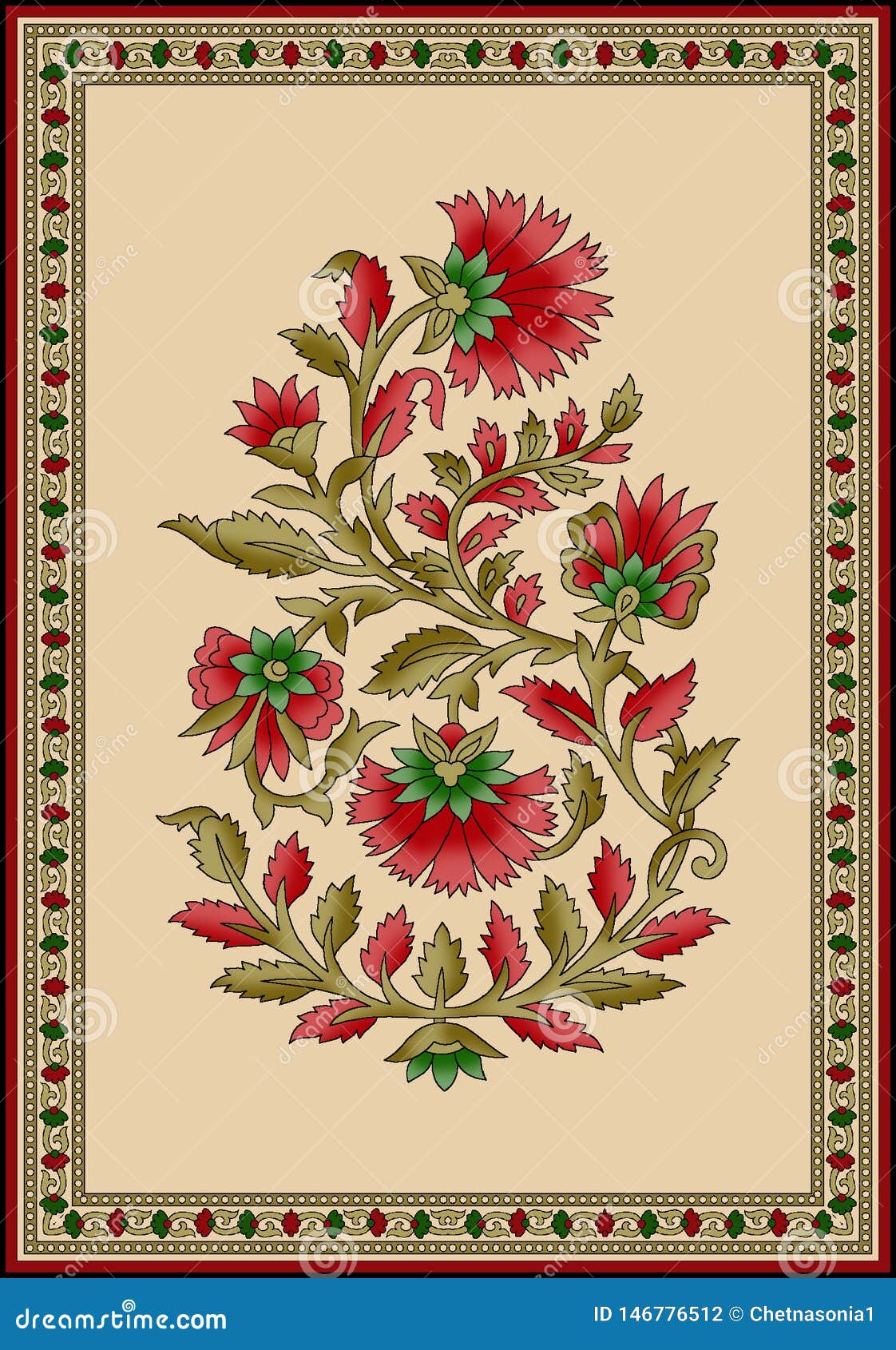Seamless Indian Mughal Flower Motif Stock Illustration - Illustration ...