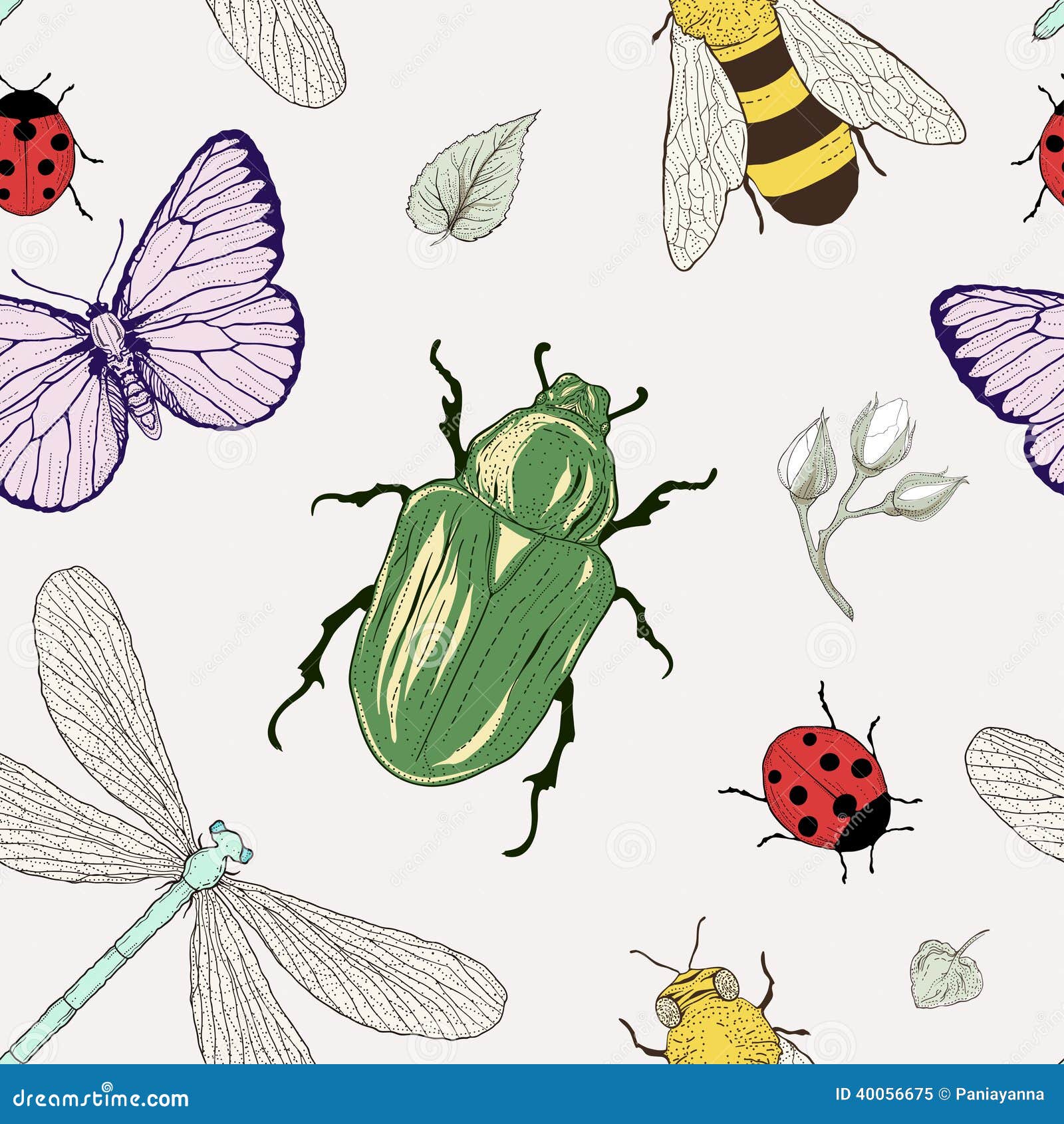 Seamless insects pattern stock vector. Illustration of graphic - 40056675