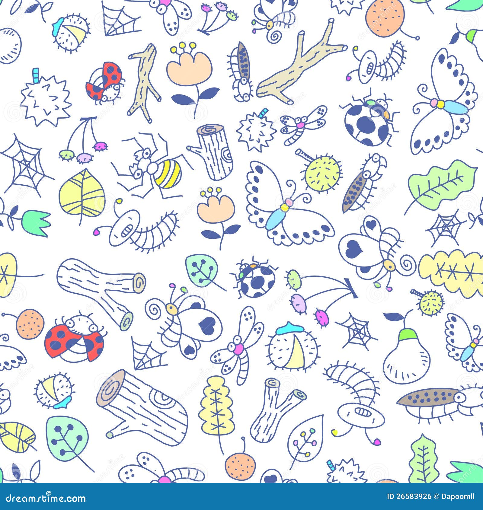 Seamless insects wallpaper stock vector. Illustration of leaf - 26583926