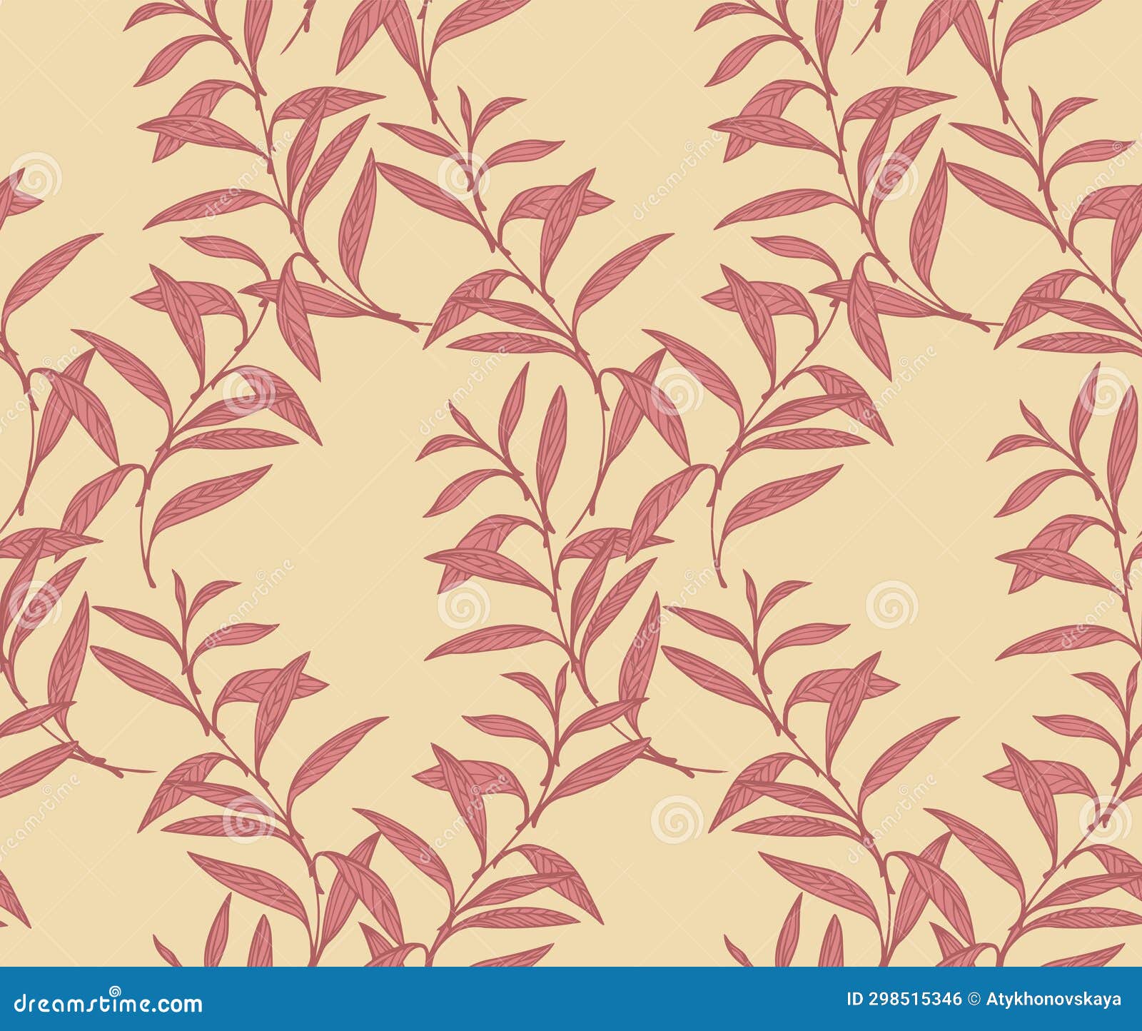 Seamless Intertwined Branches Leaves Pattern on a Light Yellow ...
