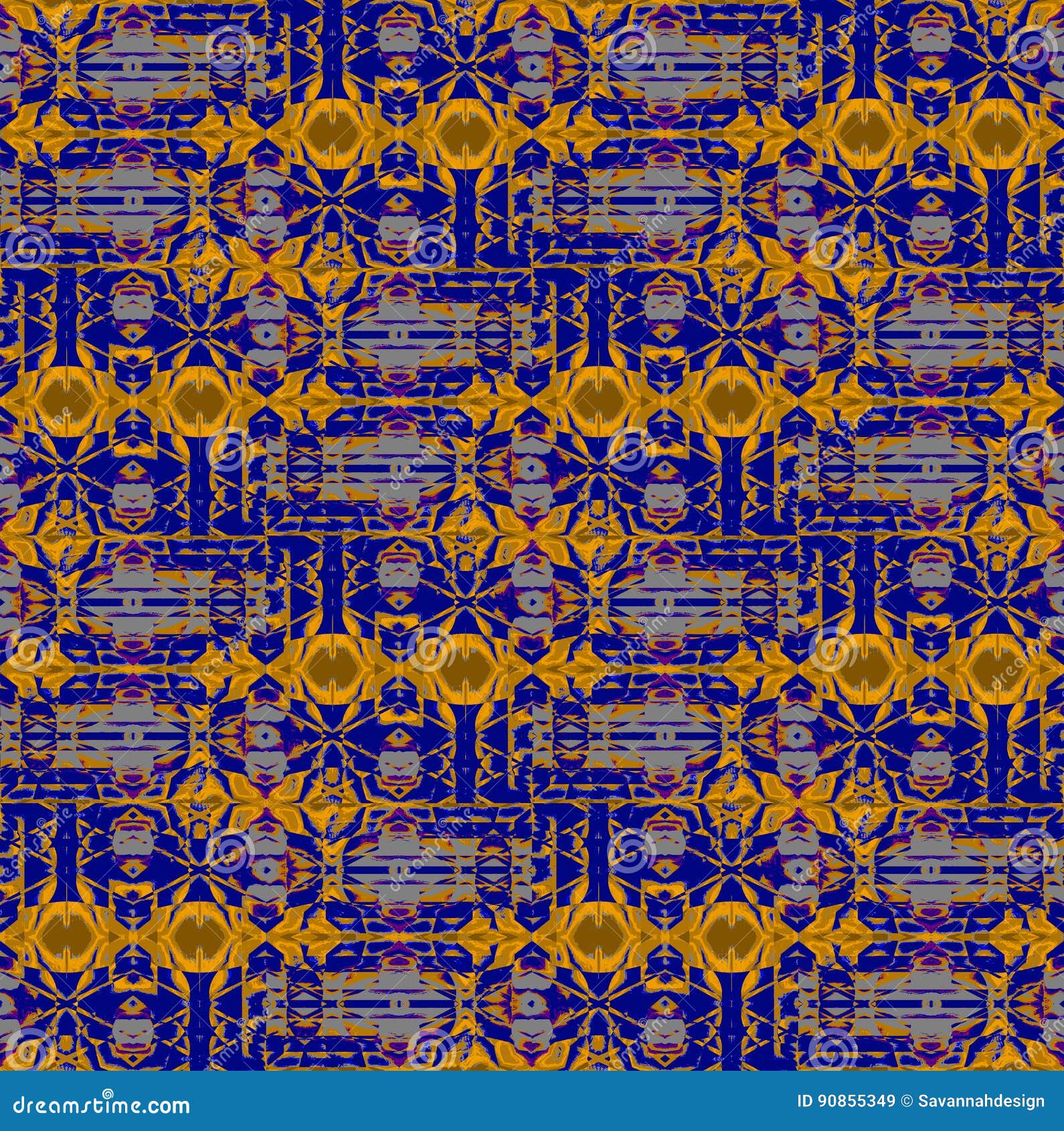 Seamless Intricate Pattern Dark Blue Gray Orange Ocher Stock ...