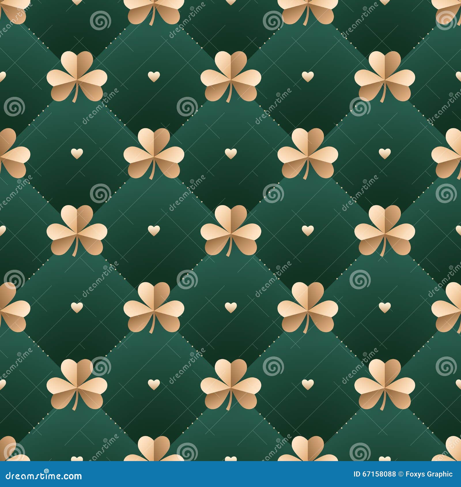Seamless Irish Gold Pattern with Clover and Heart on a Dark Green ...