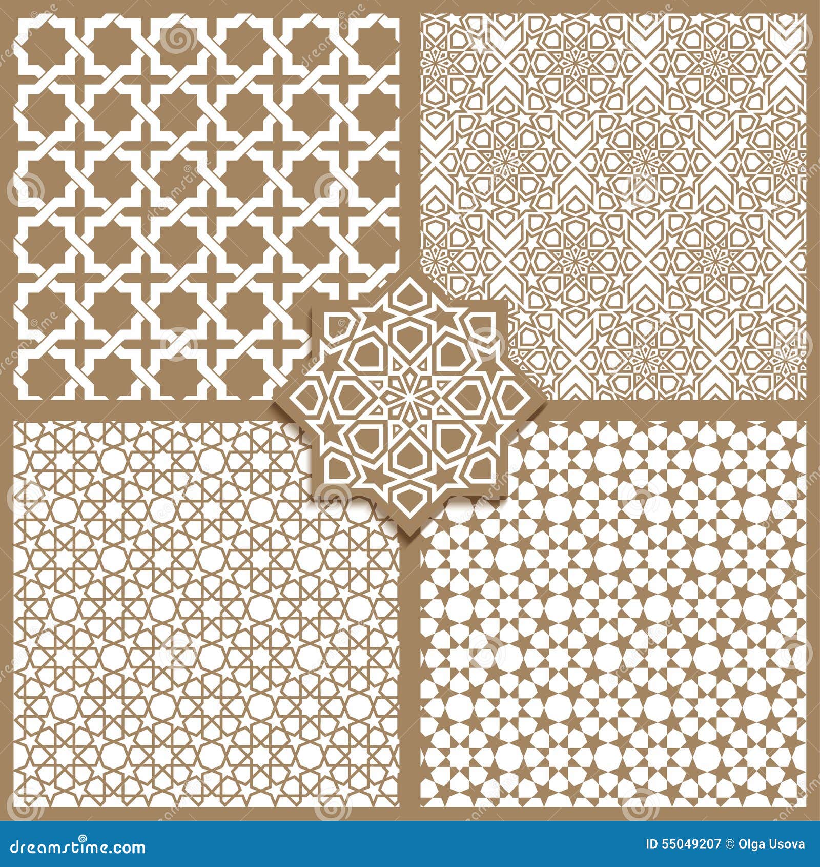 Seamless Islamic Patterns Set in Beige Stock Vector - Illustration of ...