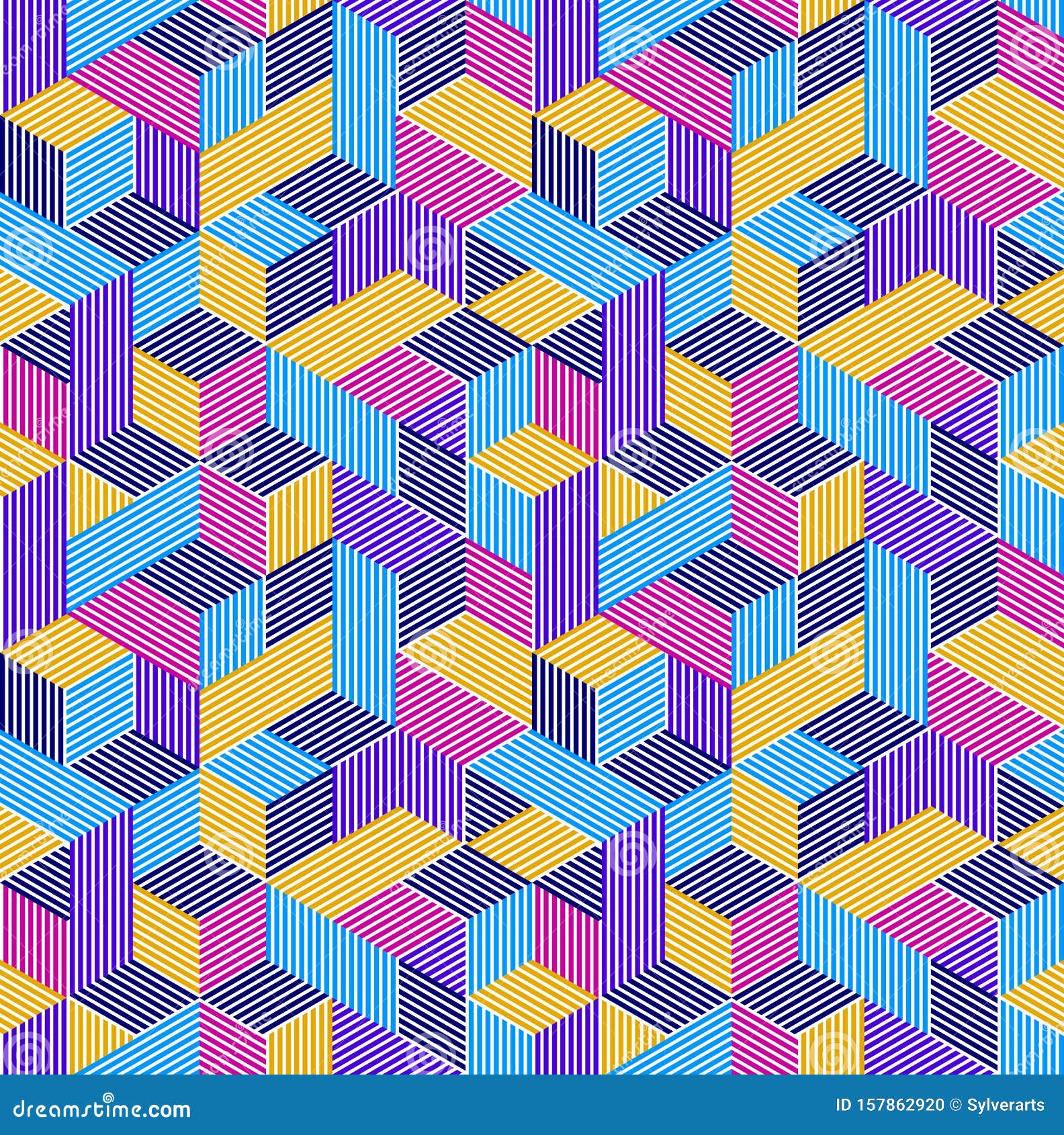 Seamless Isometric Lines Geometric Pattern, 3D Cubes Vector Tiling ...