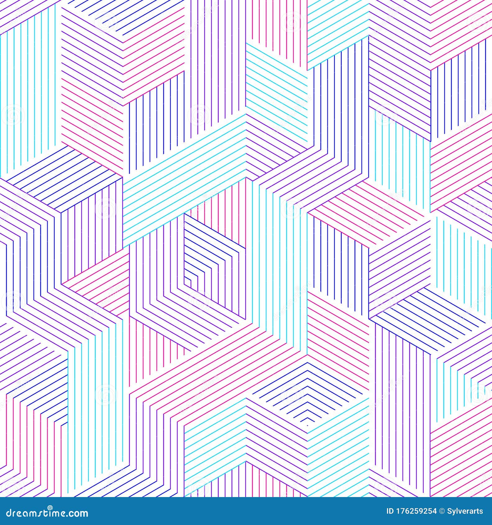 Seamless Isometric Lines Geometric Pattern, 3D Cubes Vector Tiling ...
