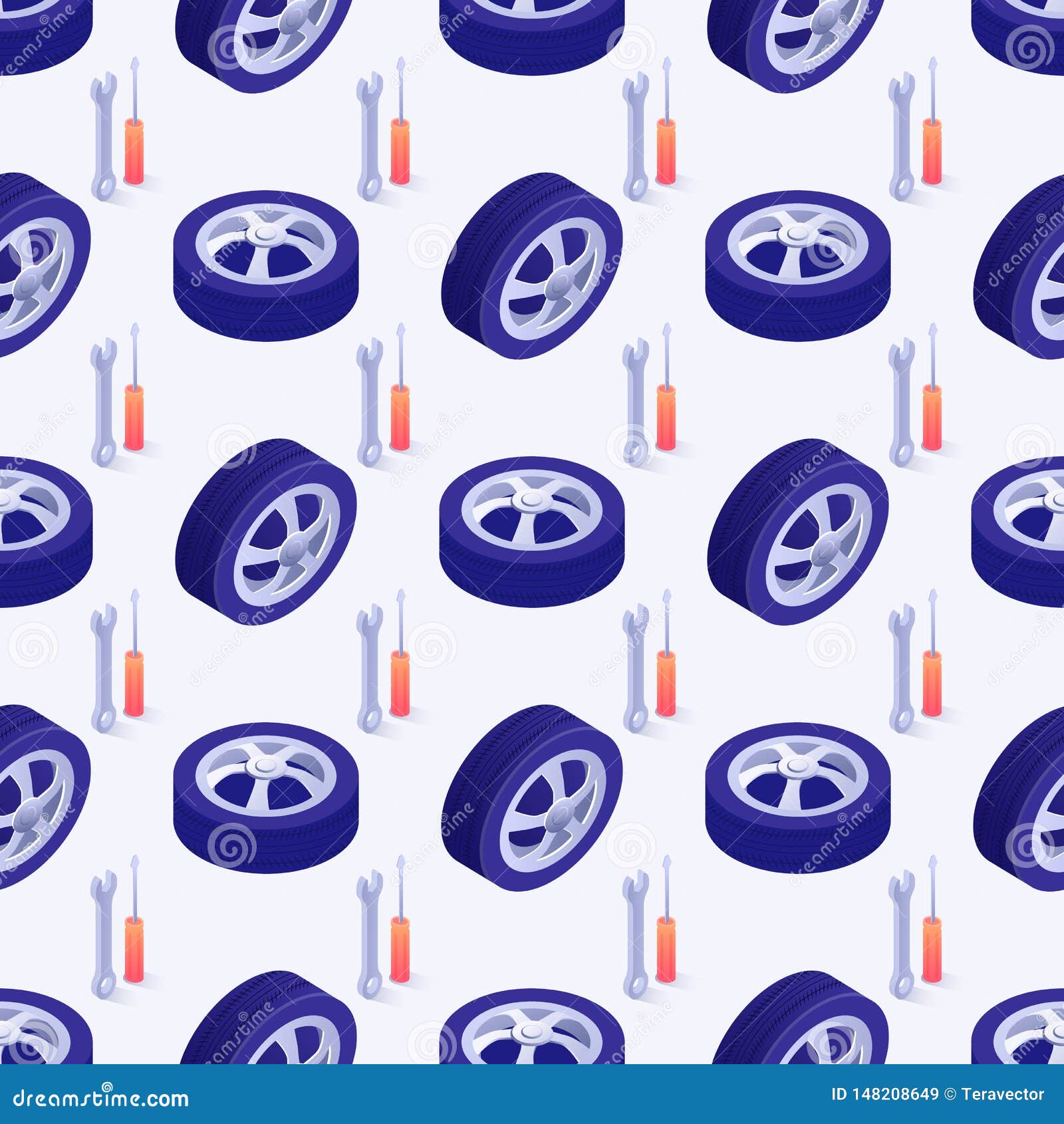 Seamless Isometric Pattern with Wheels and Tools Stock Vector ...