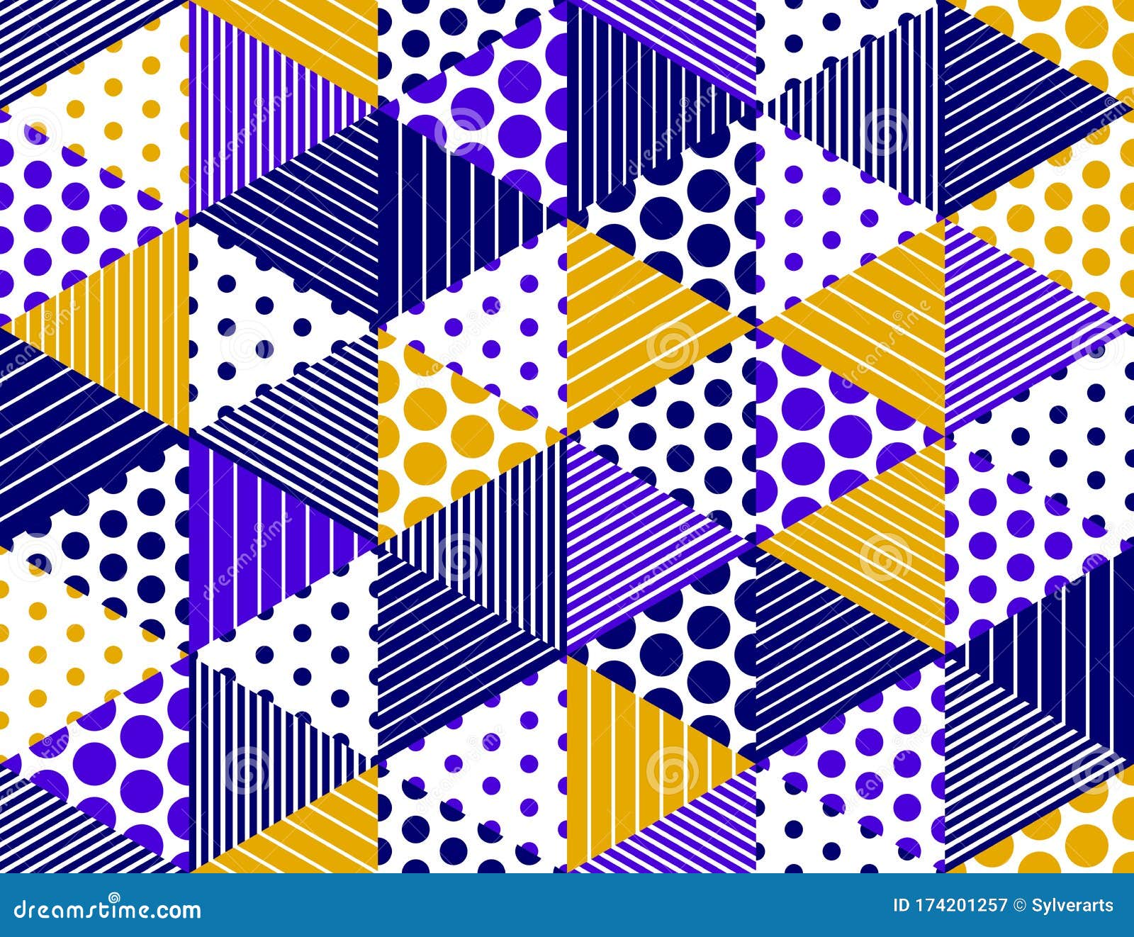 Seamless Isometric Rhombus and Triangles and Dots Geometric Pattern, 3D ...