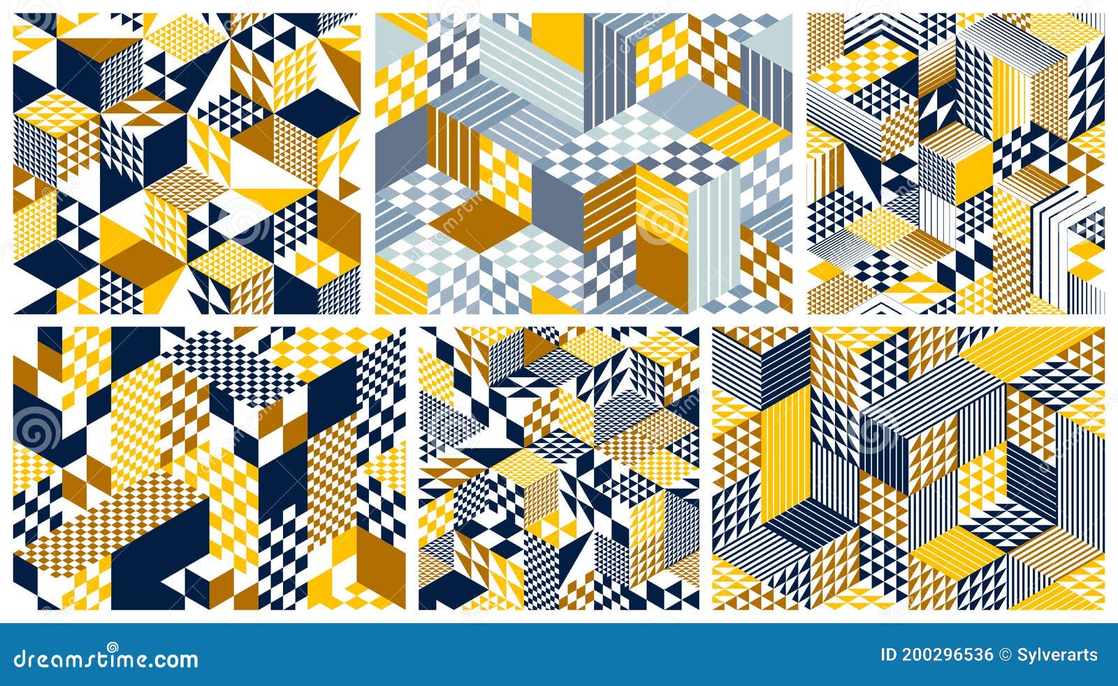 Seamless Isometric Rhombus and Triangles Geometric Patterns Set, 3D ...