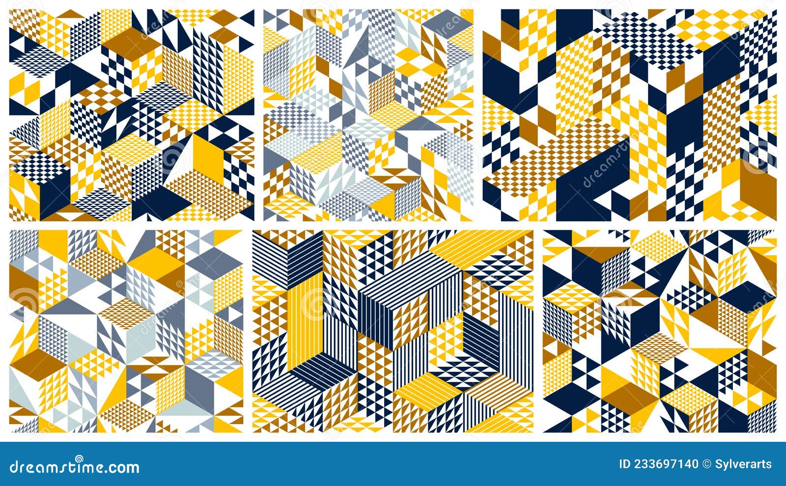 Seamless Isometric Rhombus and Triangles Geometric Patterns Set, 3D ...