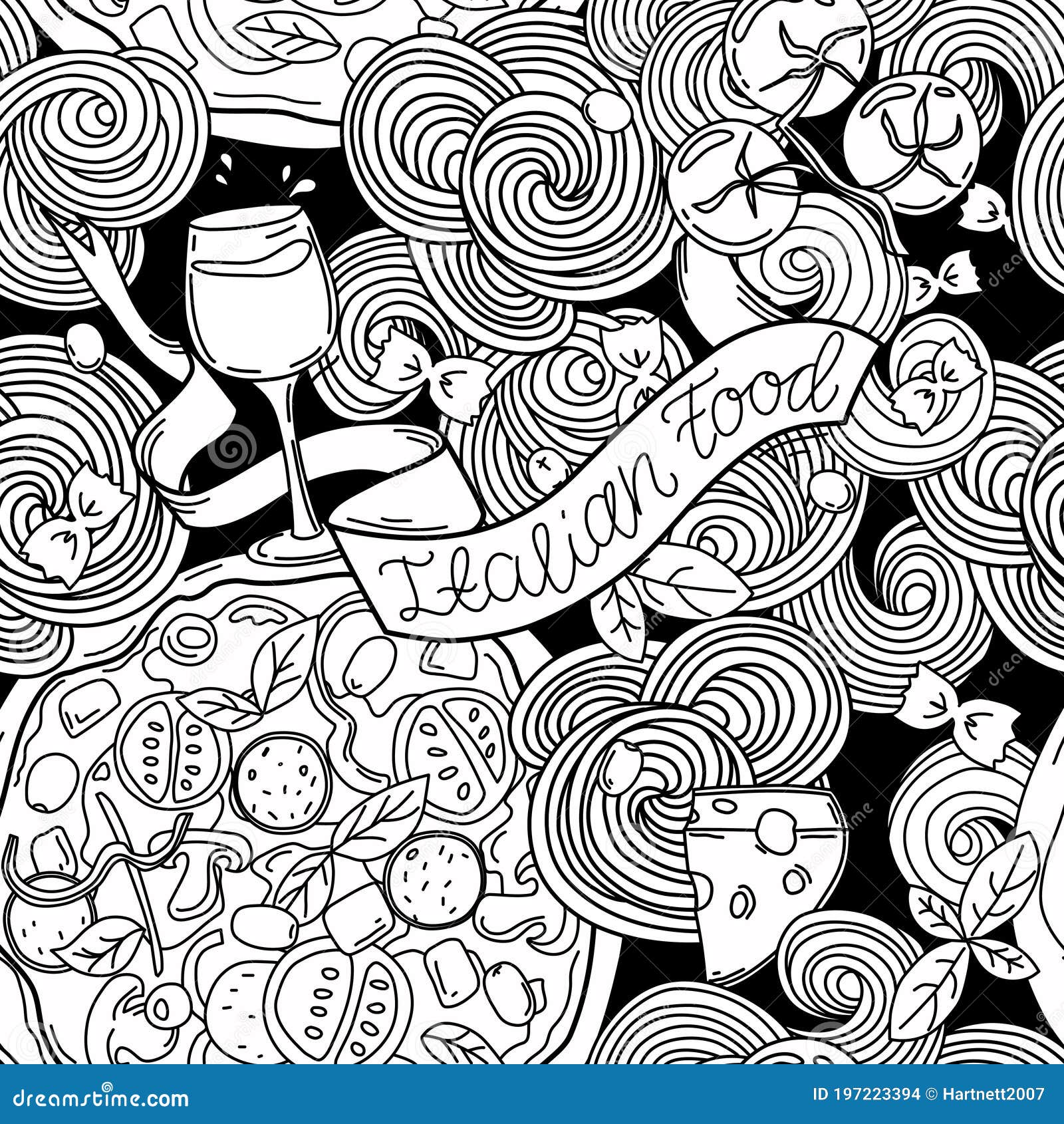 Seamless Italian Food Pattern. Coloring Book Stock Vector ...
