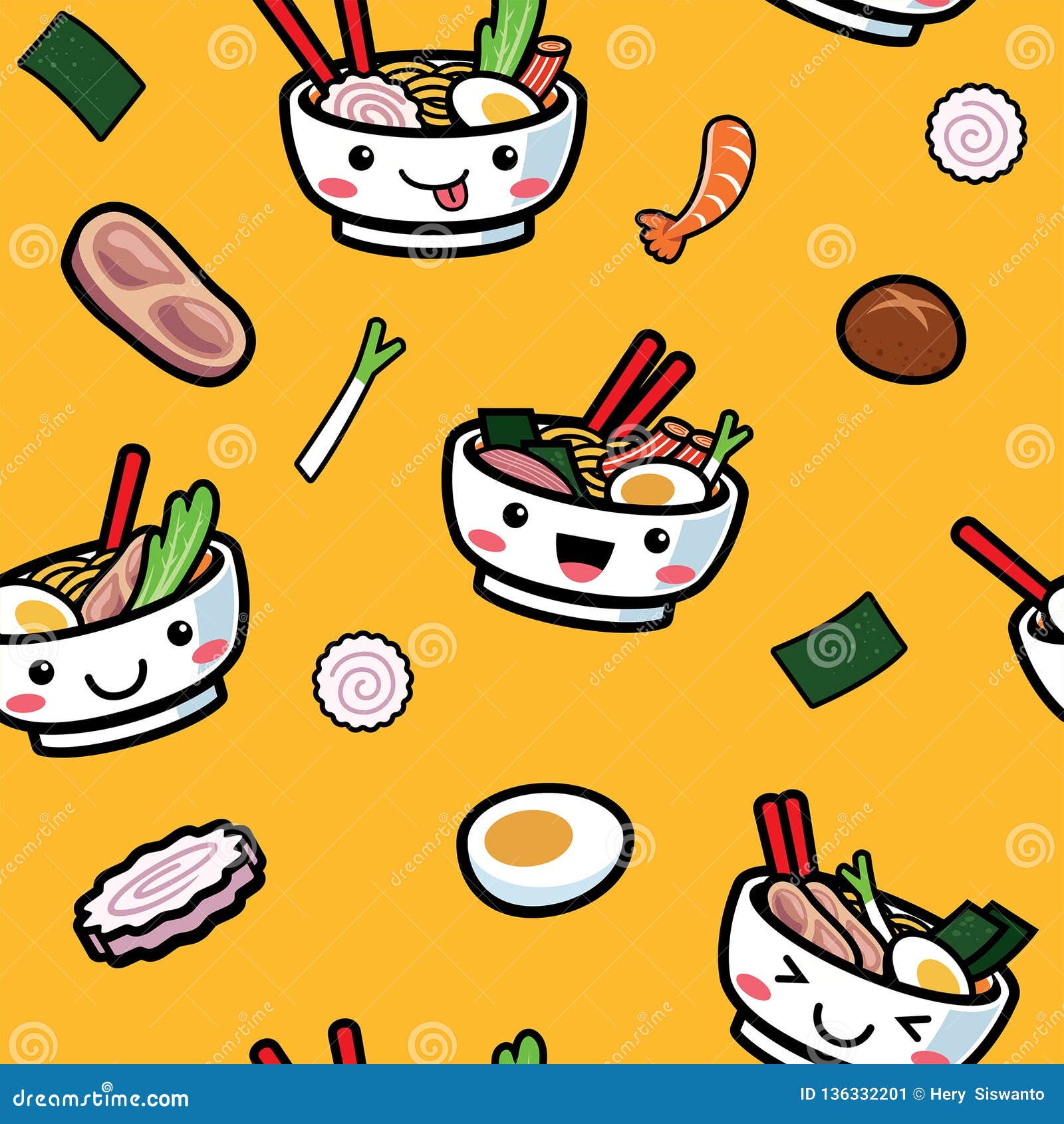 Seamless Japanese Food Pattern Stock Vector - Illustration of ramen ...