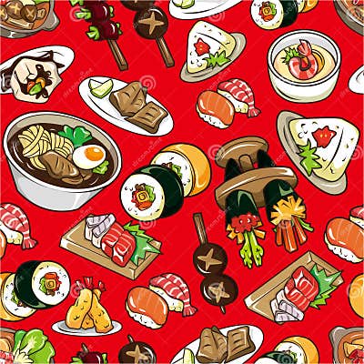 Seamless Japanese Food Pattern Stock Vector - Illustration of japan ...