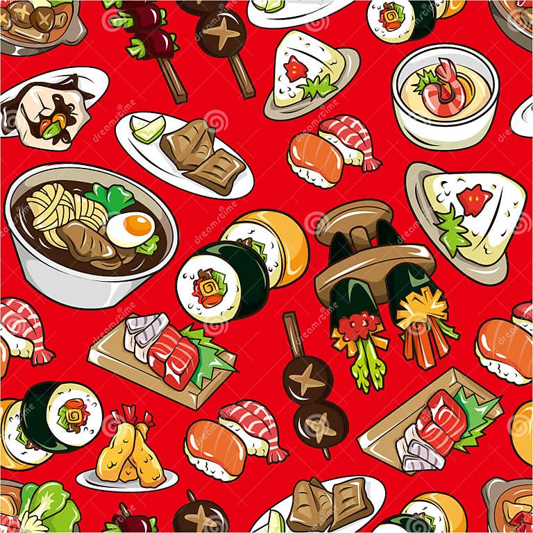 Seamless Japanese Food Pattern Stock Vector - Illustration of japan ...