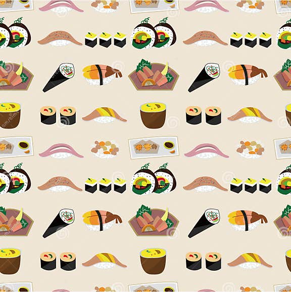 Seamless Japanese Food Pattern Stock Vector - Illustration of japanese ...