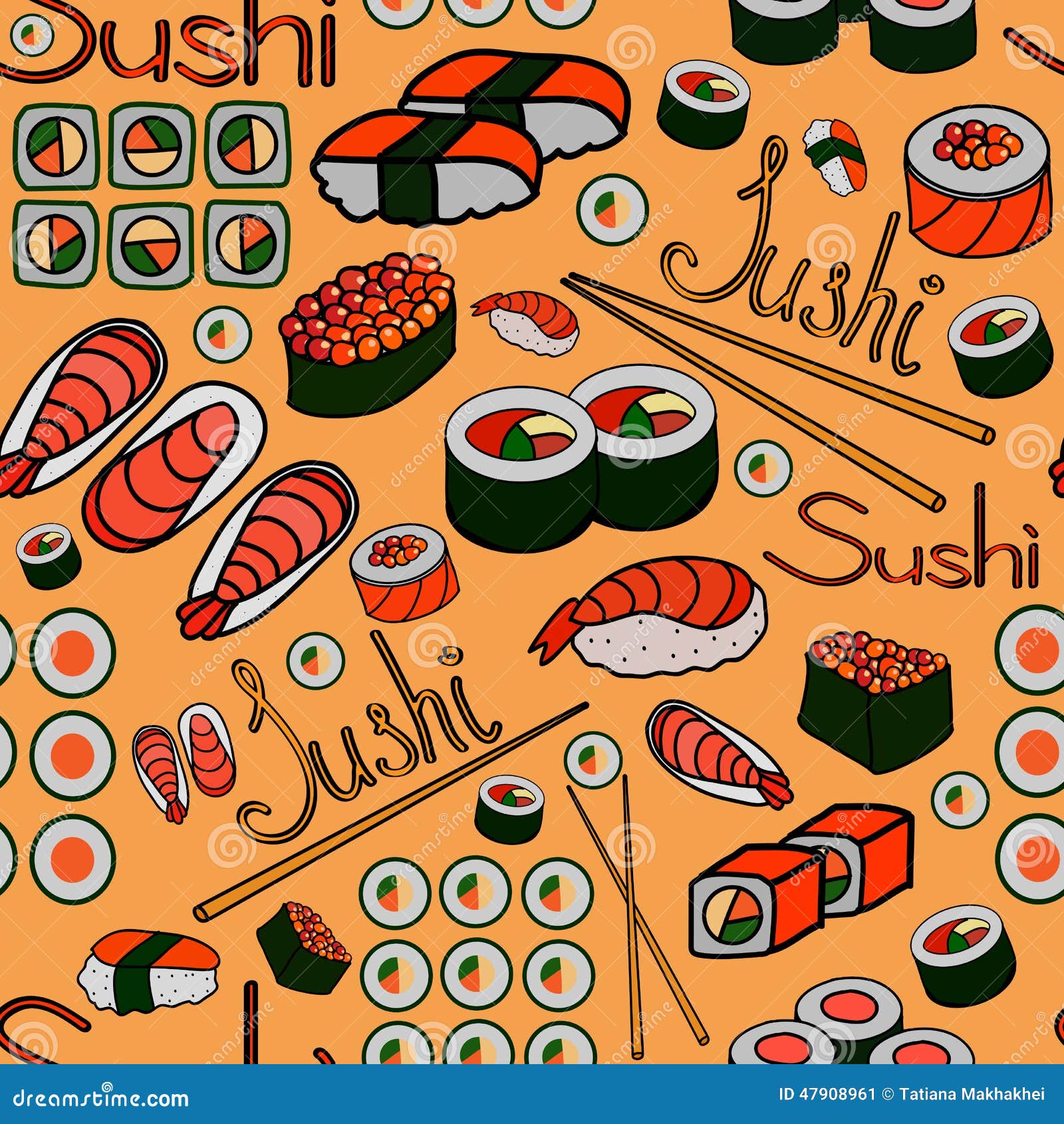 Seamless Japanese Food Pattern Stock Vector - Illustration of salmon ...