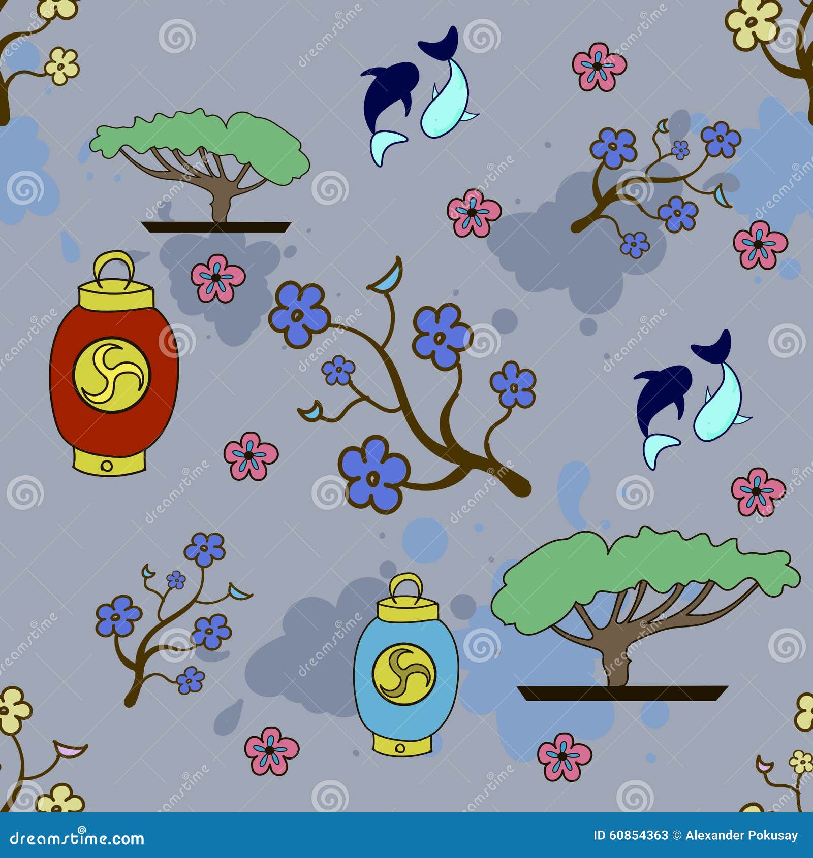 Seamless Japanese Pattern Grey Color Stock Vector - Illustration of ...