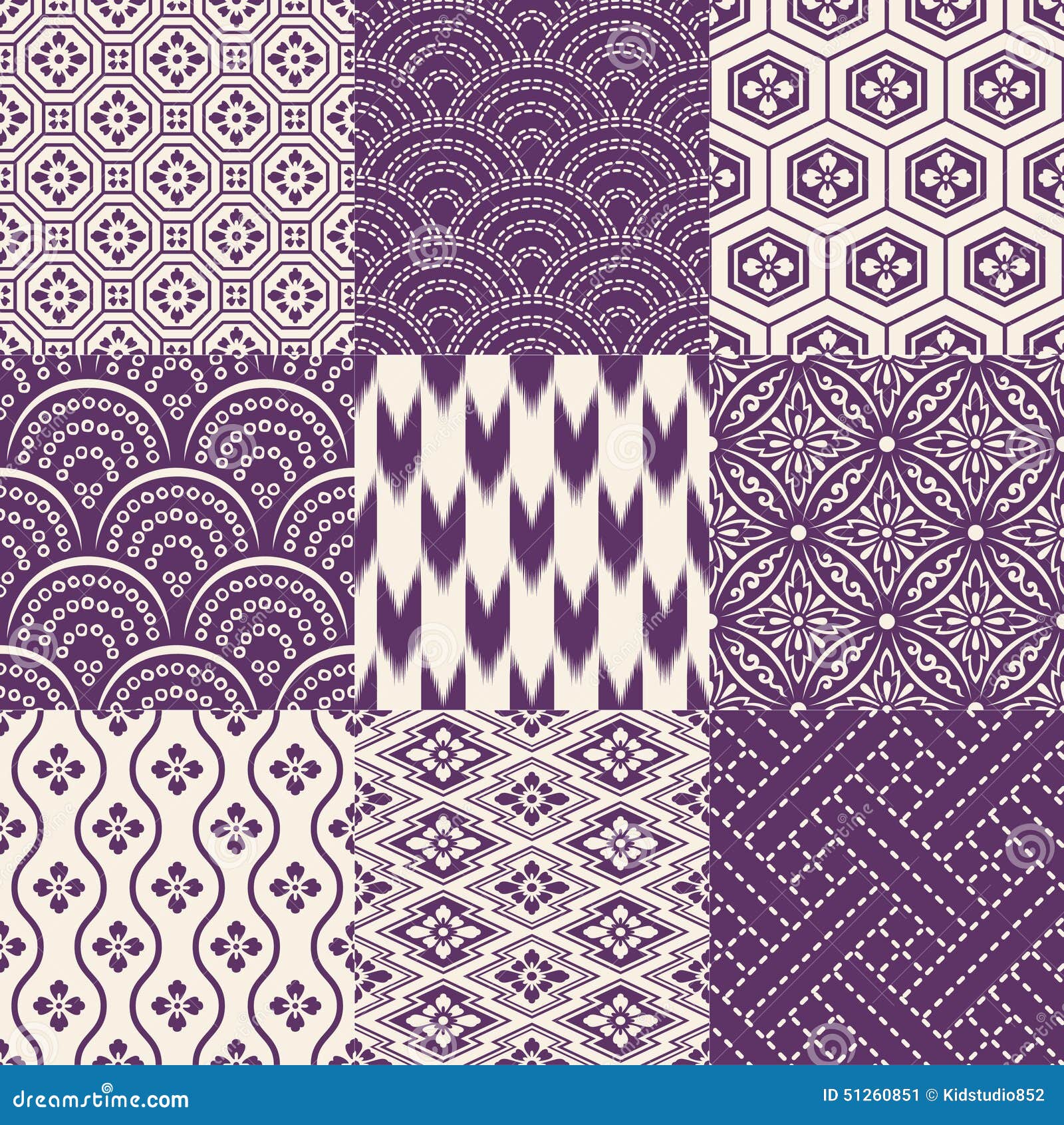 Seamless Japanese Pattern Set Stock Vector - Illustration of japanese ...
