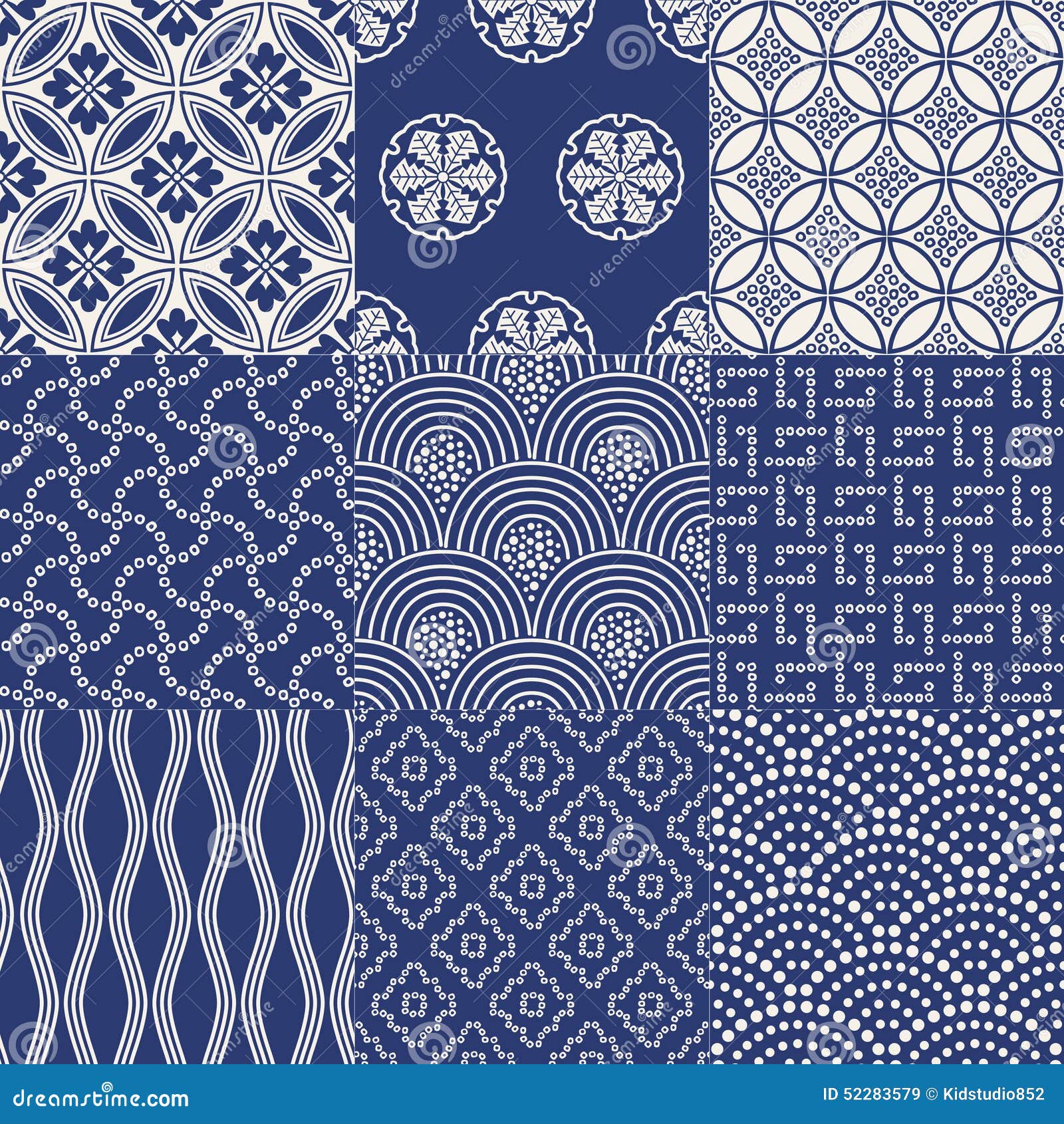 Seamless Japanese Pattern Set Stock Vector - Illustration of lattice ...