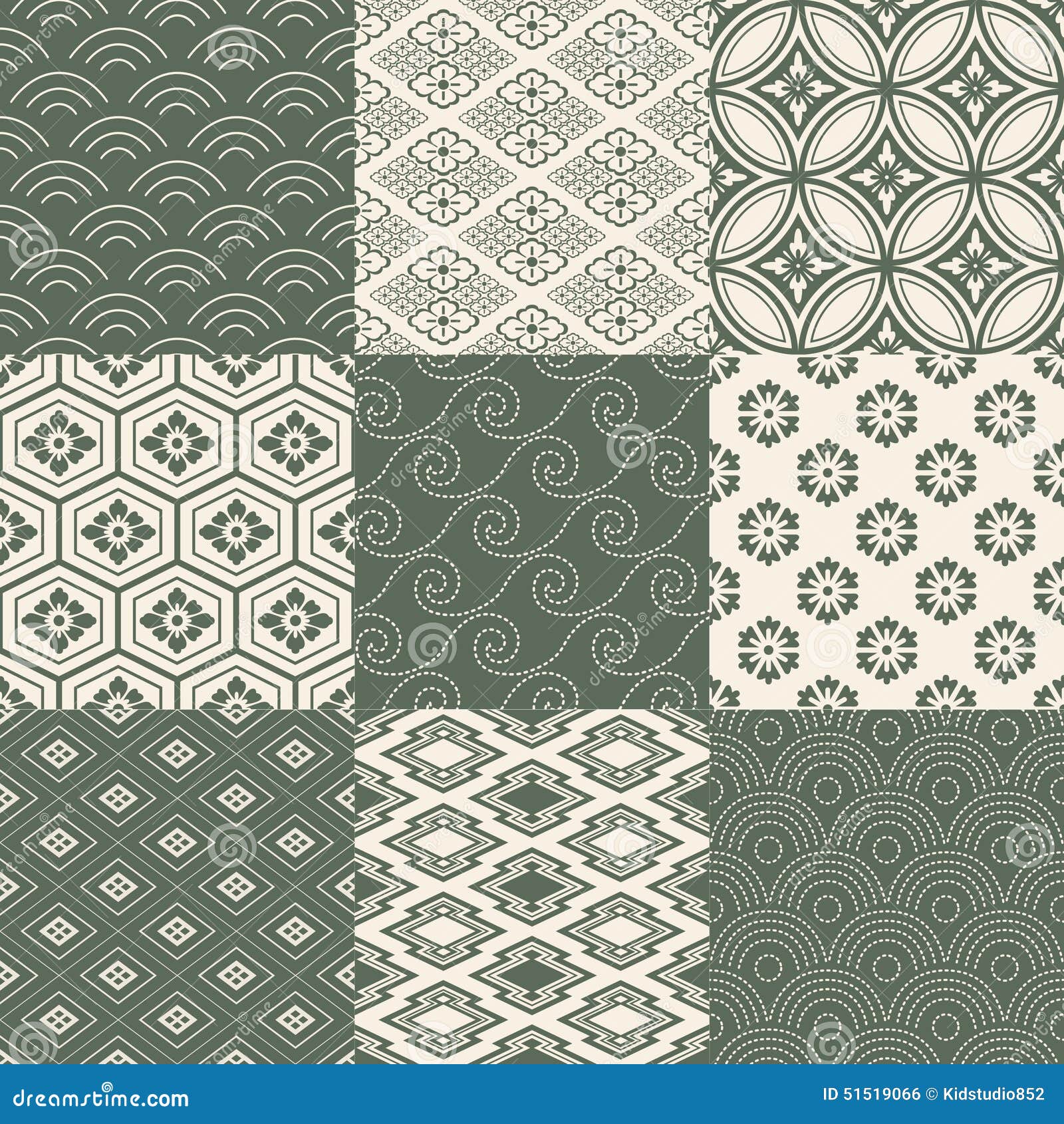 Seamless Japanese Pattern Set Stock Vector - Illustration of crest ...