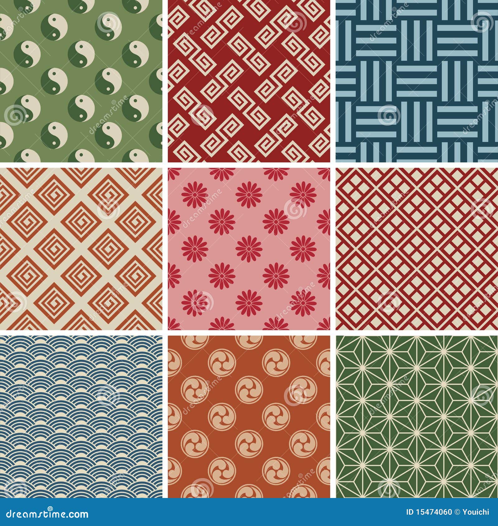 Seamless Japanese Traditional Red Pattern Set Stock Vector ...