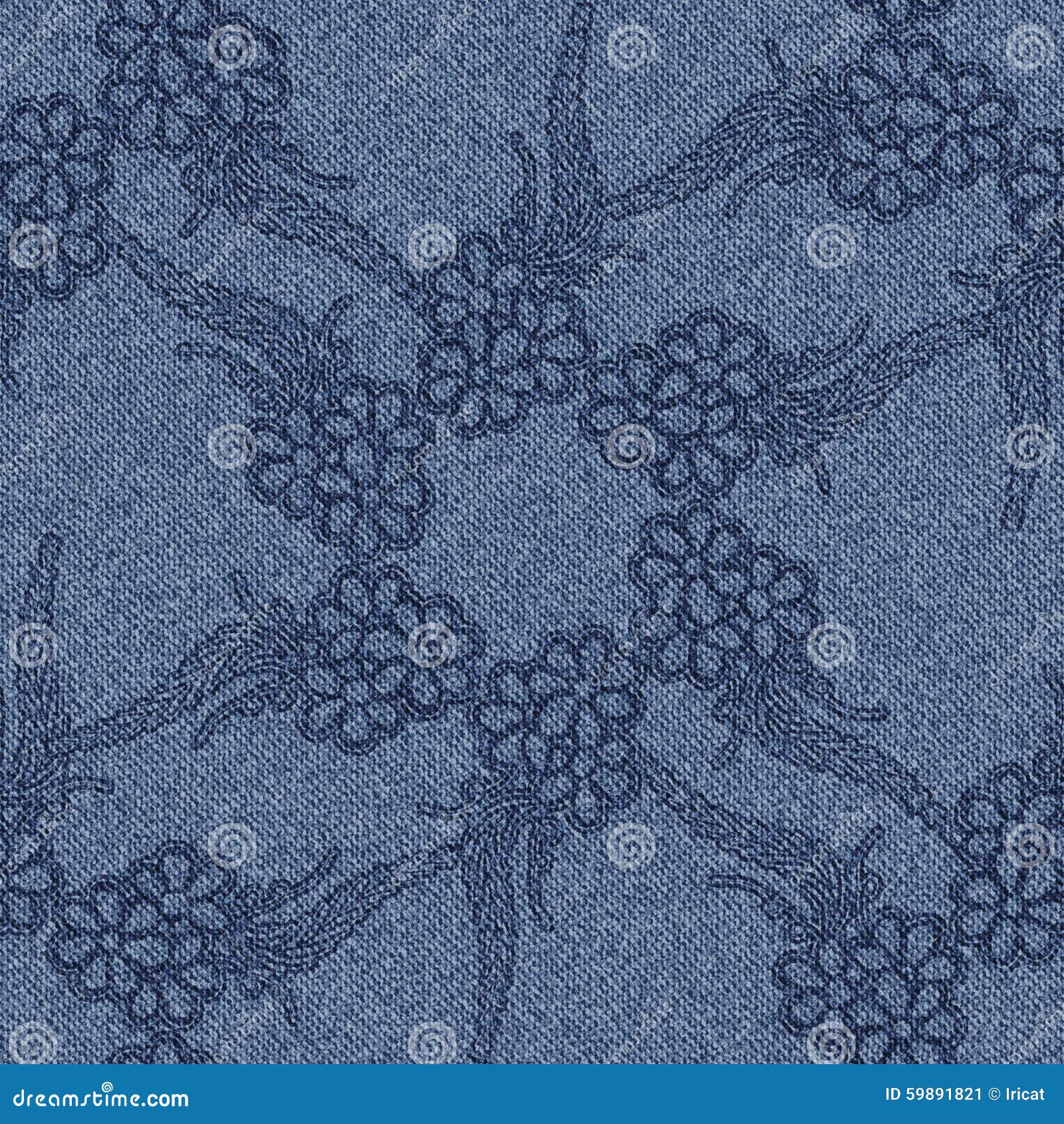 Seamless Jeans Background with Black Floral Pattern. Stock Vector ...