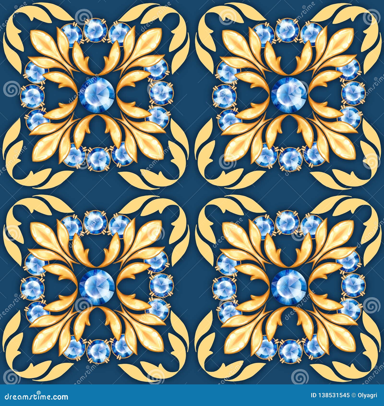 Seamless Jewelry Pattern with Blue Gems Stock Illustration ...