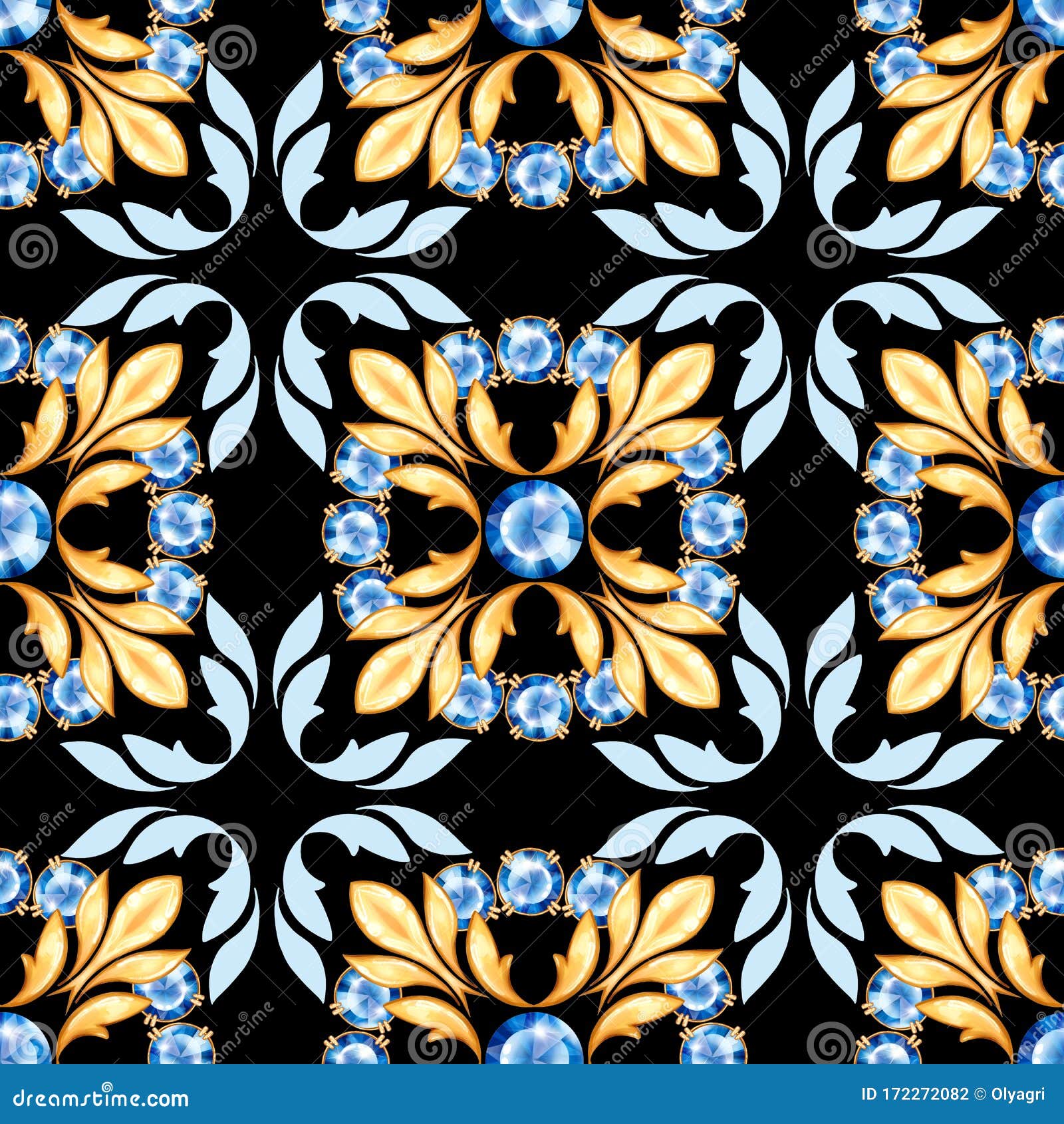 Seamless Jewelry Pattern with Blue Gems Stock Illustration ...
