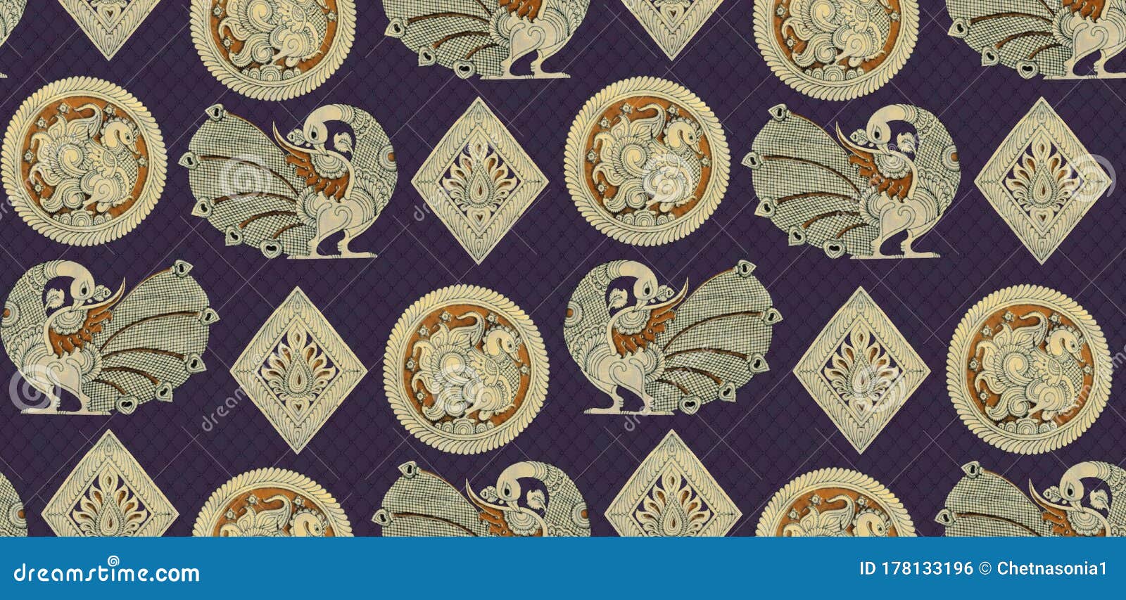 Seamless Kalamkari Pattern on Background Stock Illustration ...