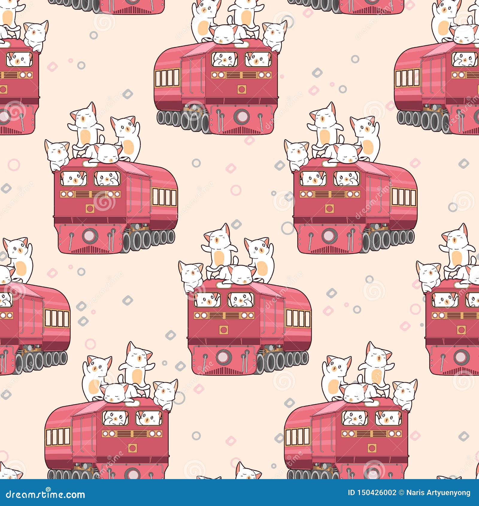 Seamless Kawaii Cat on the Train Pattern Stock Vector - Illustration of ...