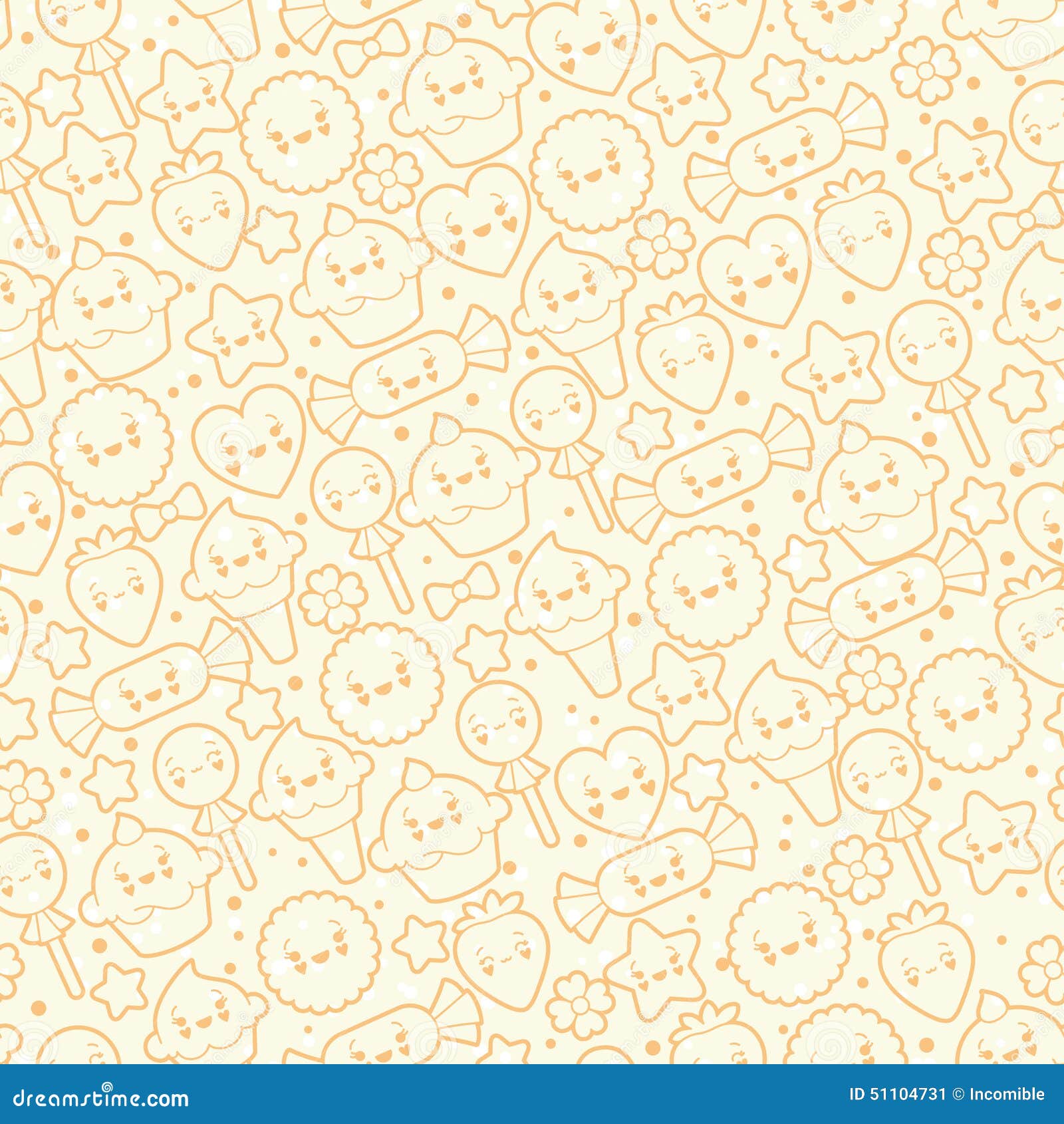 Seamless Kawaii Pattern with Cute Cakes Stock Vector - Illustration of ...