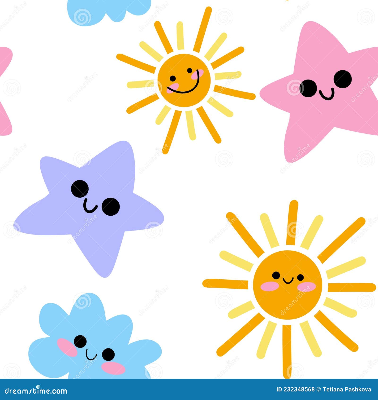 Seamless Kids Cartoon Pattern on White Background for Wallpaper Stock ...