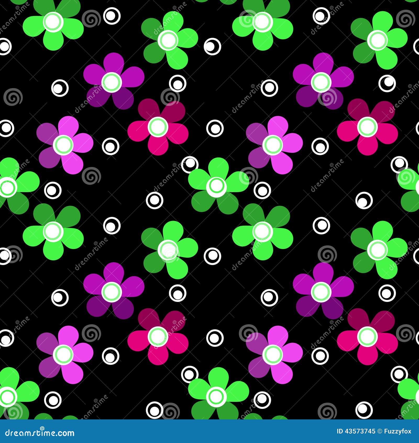 Seamless Kids Floral Pattern on Black Background Stock Illustration ...