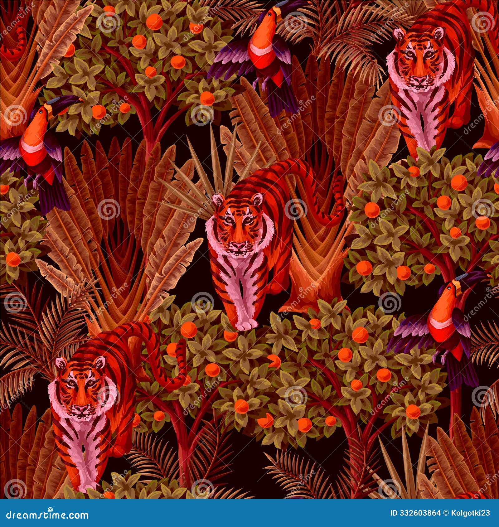 Seamless Kids Pattern with Jungle Trees and Animals. Vector. Stock ...