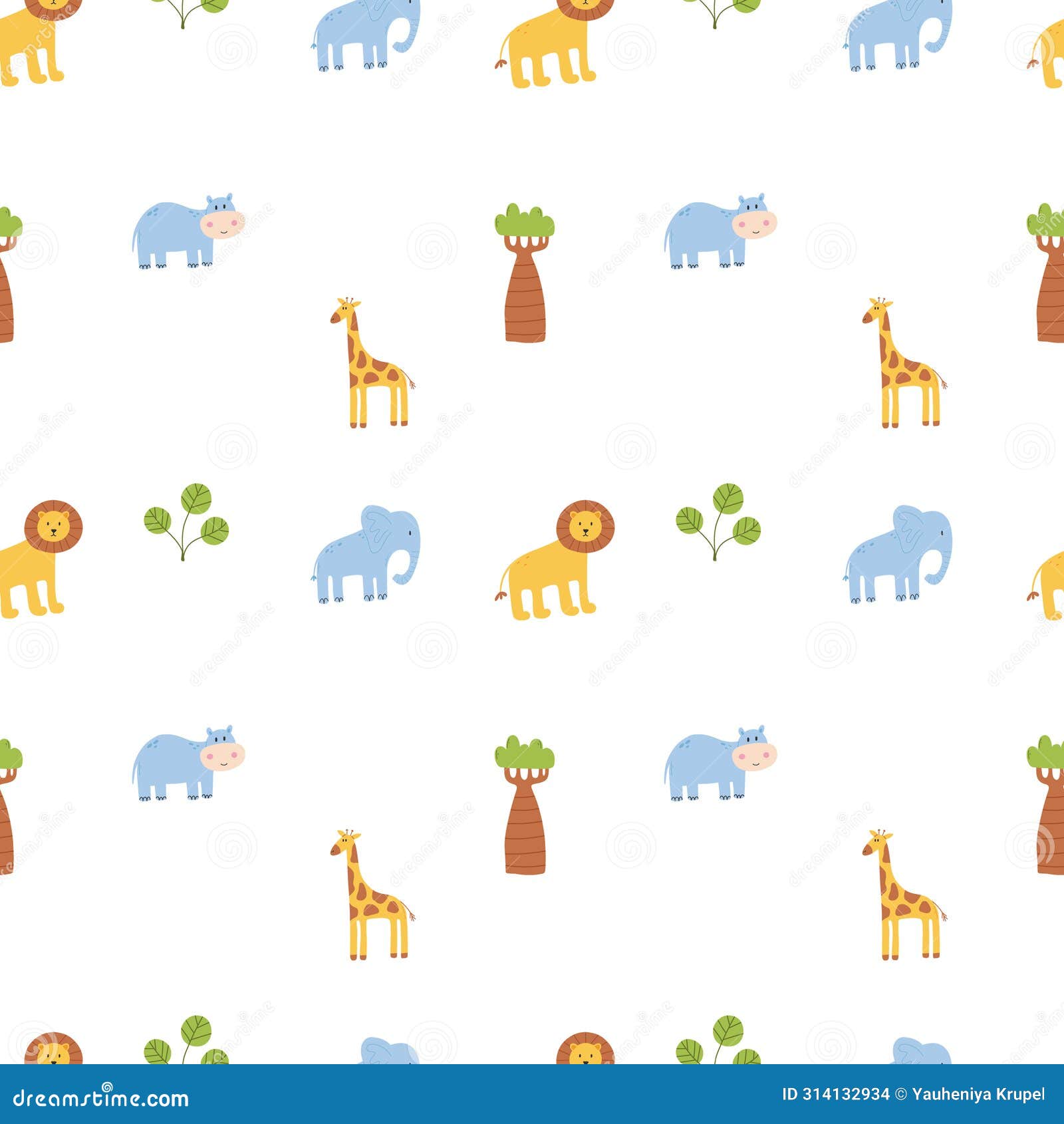 Seamless Kids Pattern with Safari Animals. Kids Print with Jungle ...