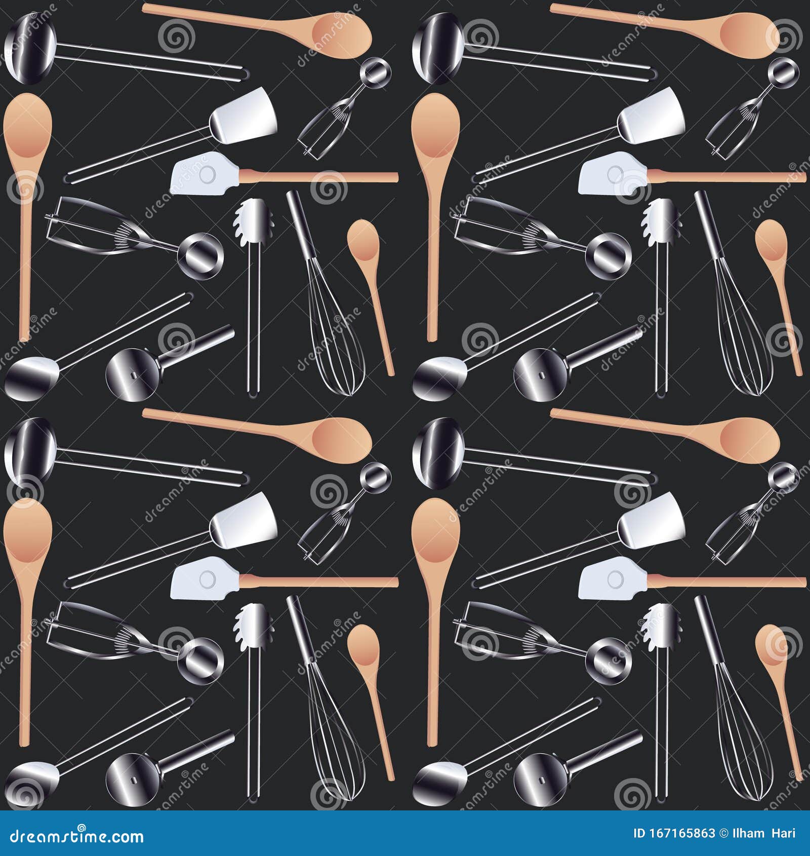 Seamless Kitchen Tools Pattern in Vector Realistic Modern Design Stock Illustration ...