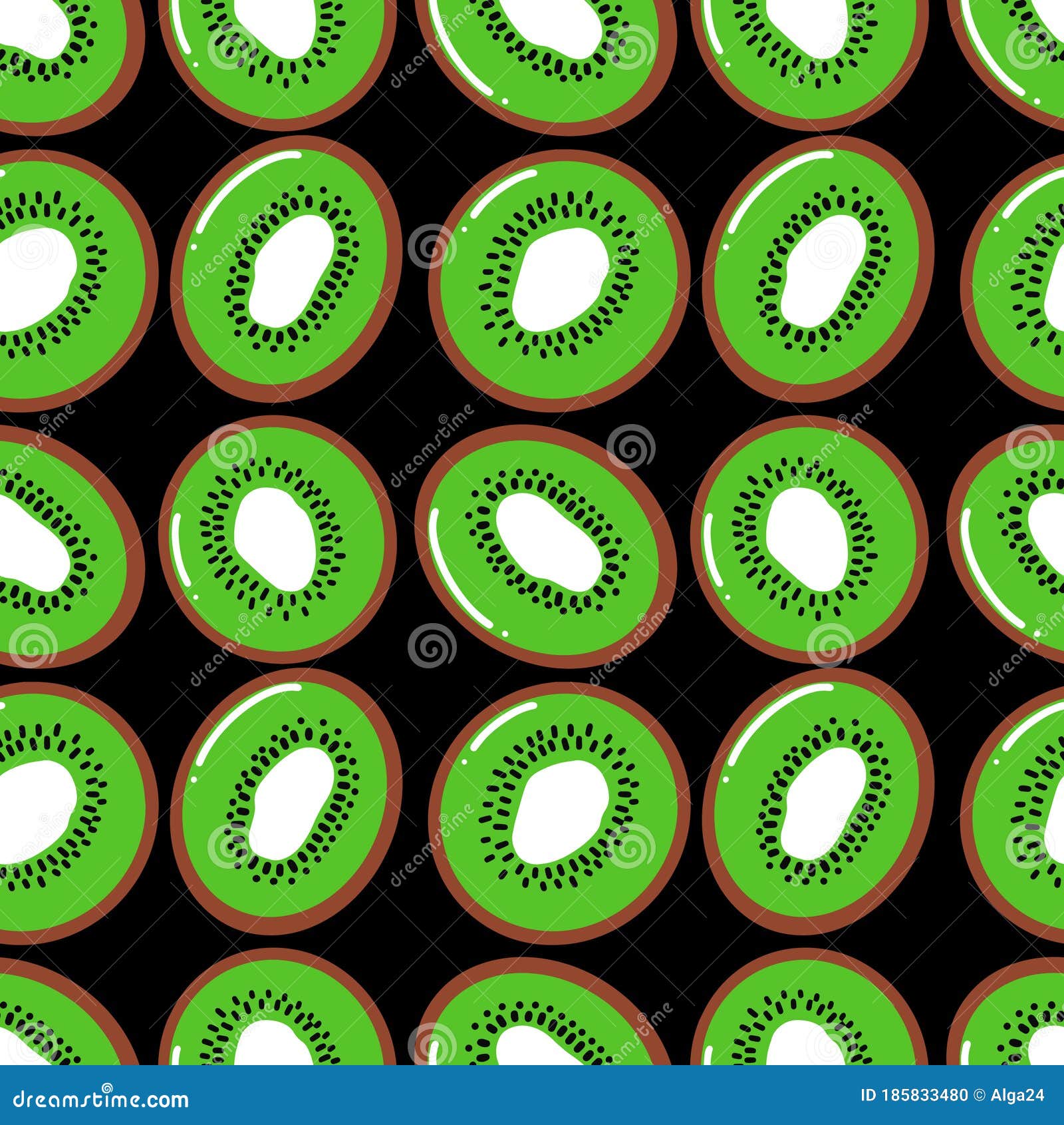 Seamless Kiwi Pattern Vector Illustration on Black Background Stock ...