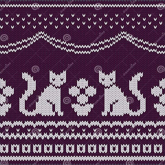 Seamless Knitted Pattern with Cats Stock Vector - Illustration of brown ...
