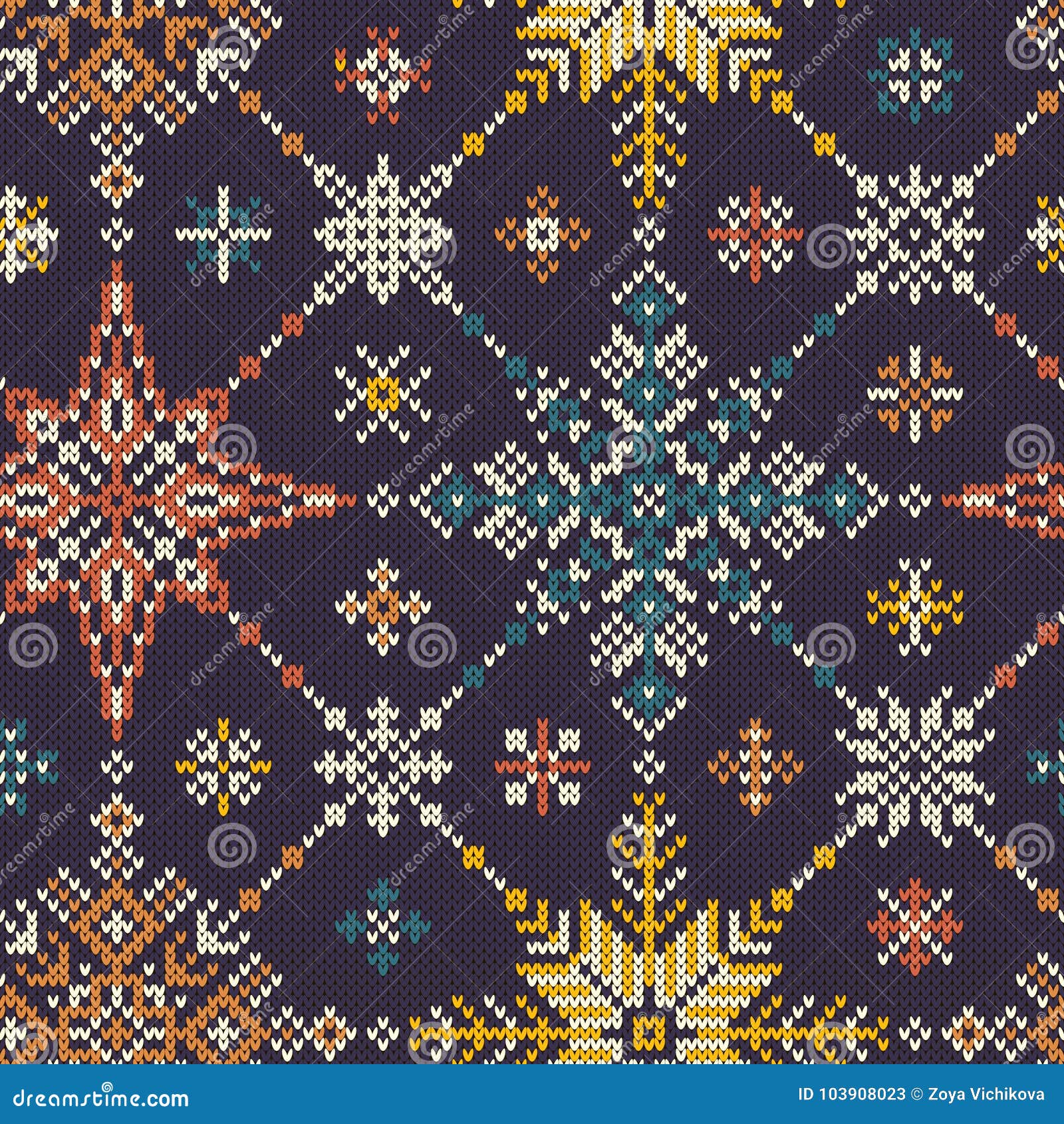 Seamless Knitted Pattern with Multi-colored Snowflakes Stock Vector ...