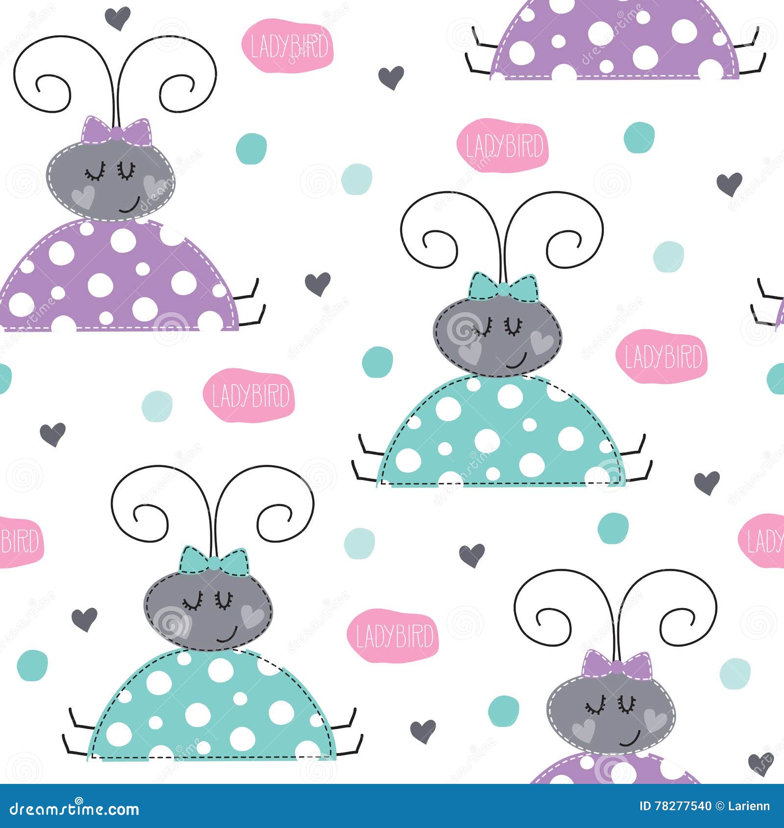 Ladybird Pattern. Ladybug Seamless Pattern Design. Cartoon Vector ...