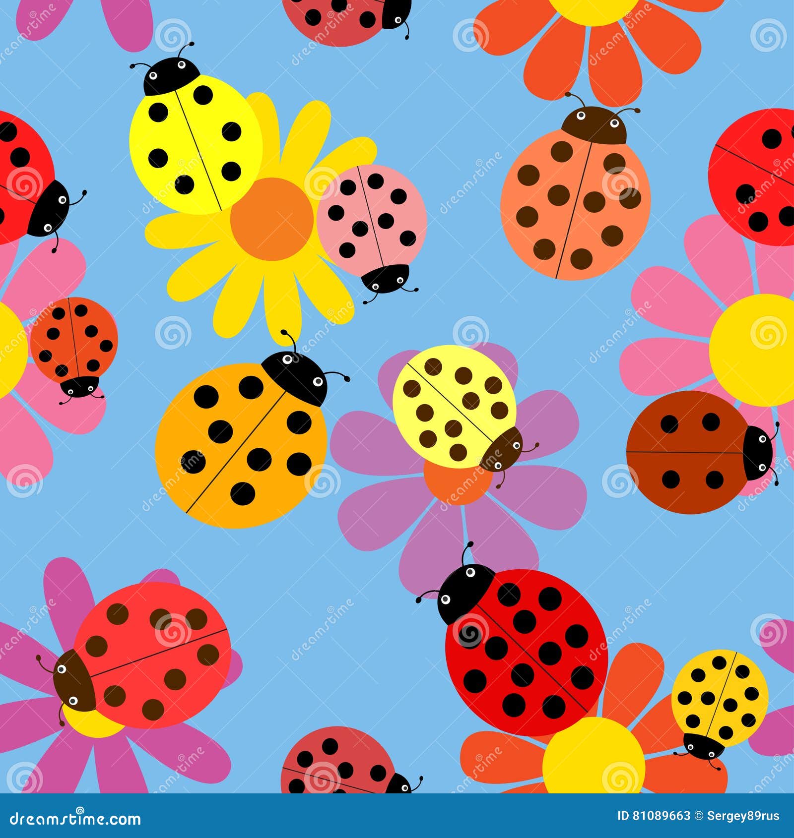 Seamless Ladybugs and Flowers. Stock Vector - Illustration of nature ...