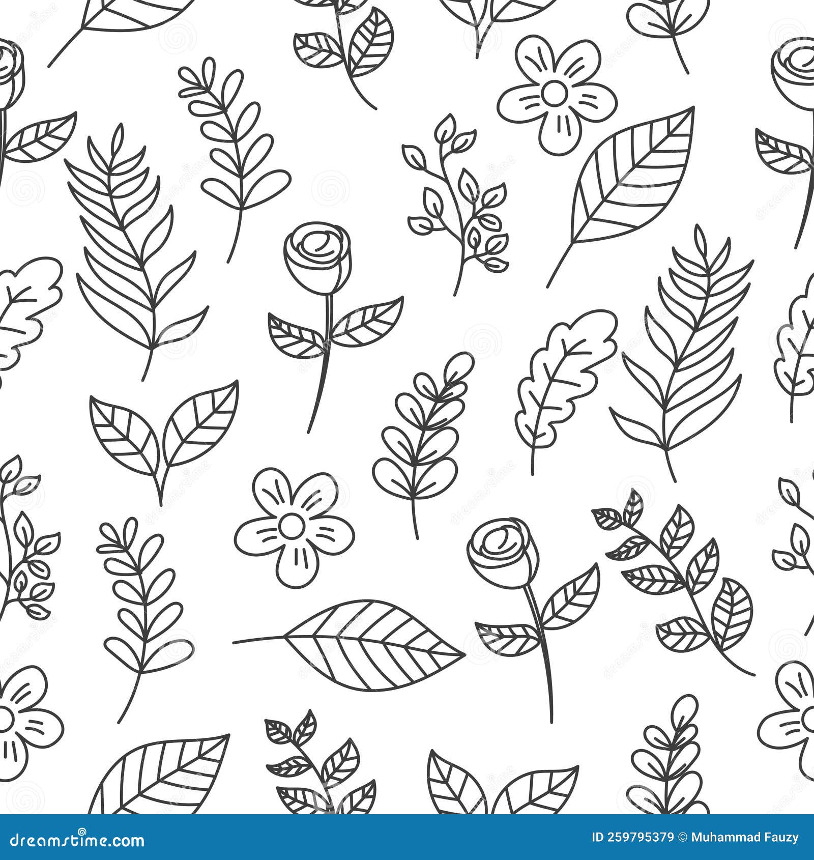 Seamless Leaves Doodle Pattern with a Black and White Design Stock ...