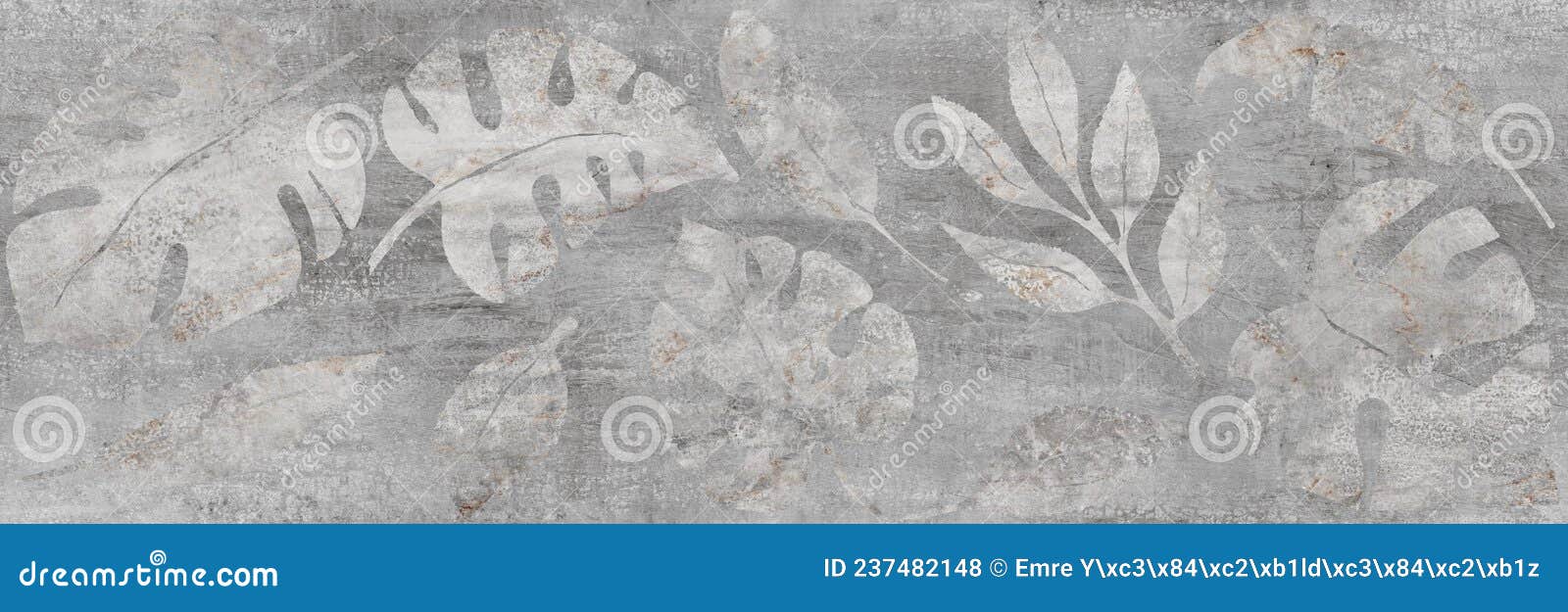 Seamless Leaves Pattern with Cement Texture Background, Wall Tile Dekor ...