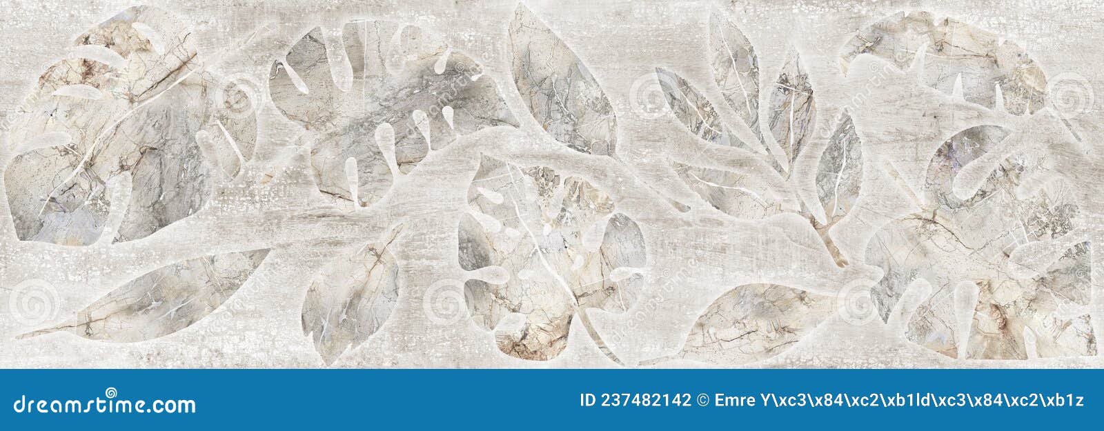 Seamless Leaves Pattern With Cement Texture Background, Wall Tile Dekor ...