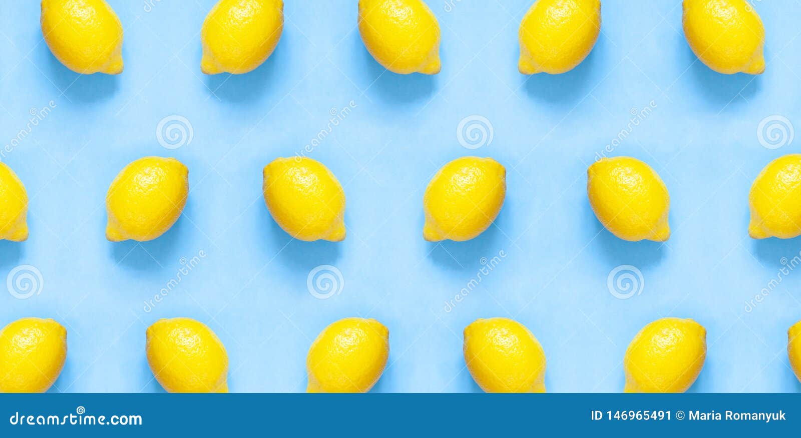 Seamless Lemon Fruits Pattern on the Blue Background. Stock Image ...
