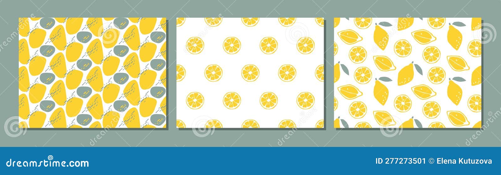 Seamless Lemon Pattern Set. Three Patterns Collection Stock Vector ...
