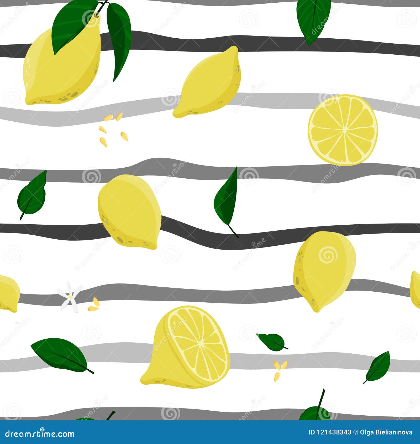 Seamless Lemons and Stripes Hand Drawn Pattern Stock Vector ...