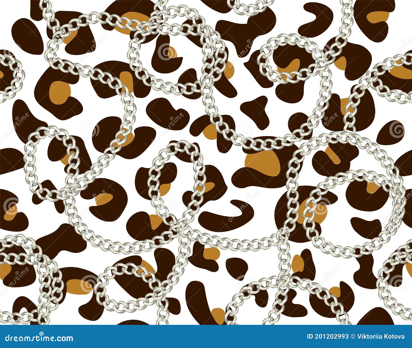 Seamless Leopard Design with Silver Realistic Chains Pattern Vector. Seamless Cheetah Vector ...